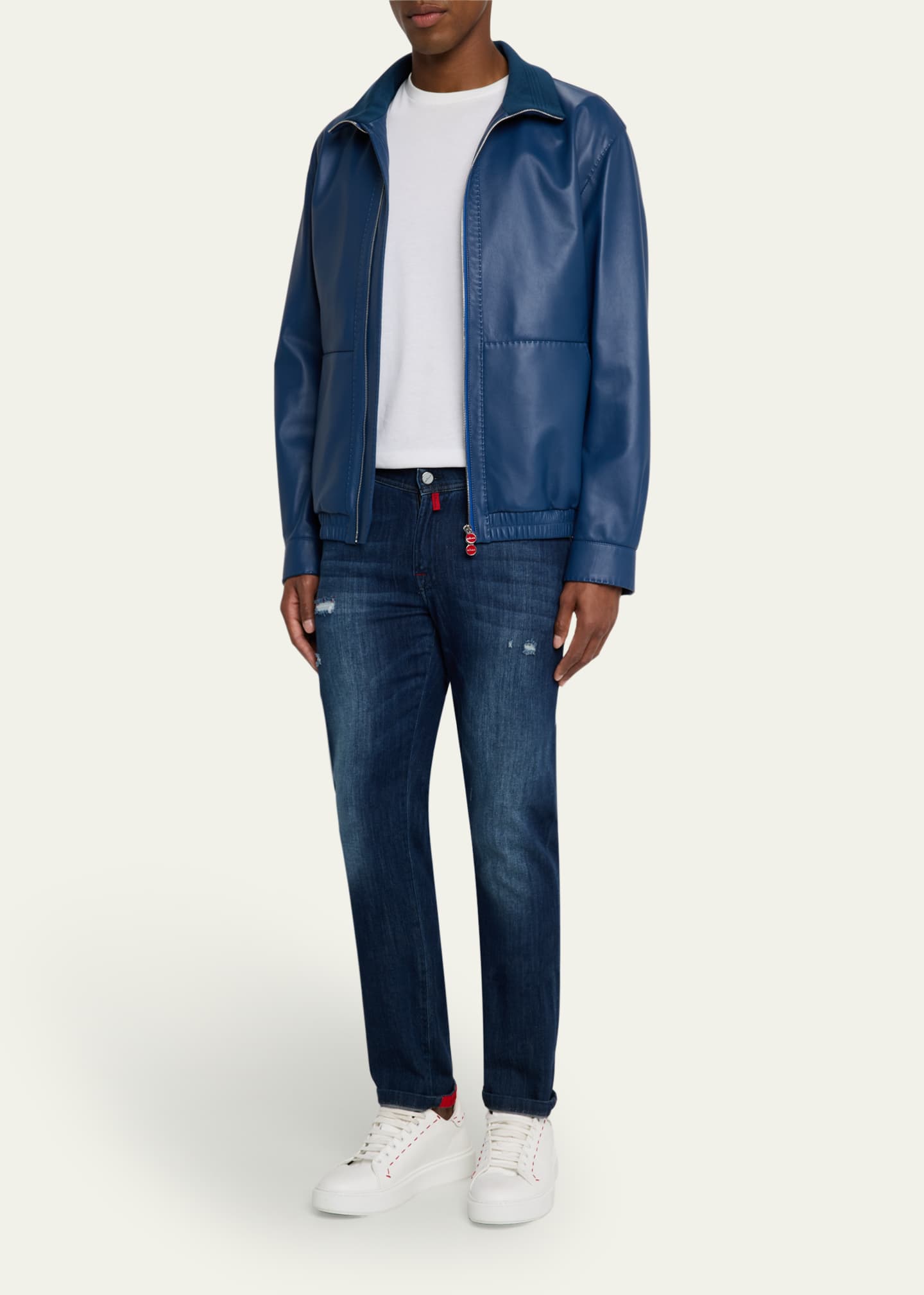 Kiton Men's Leather Full-Zip Bomber Jacket - Bergdorf Goodman