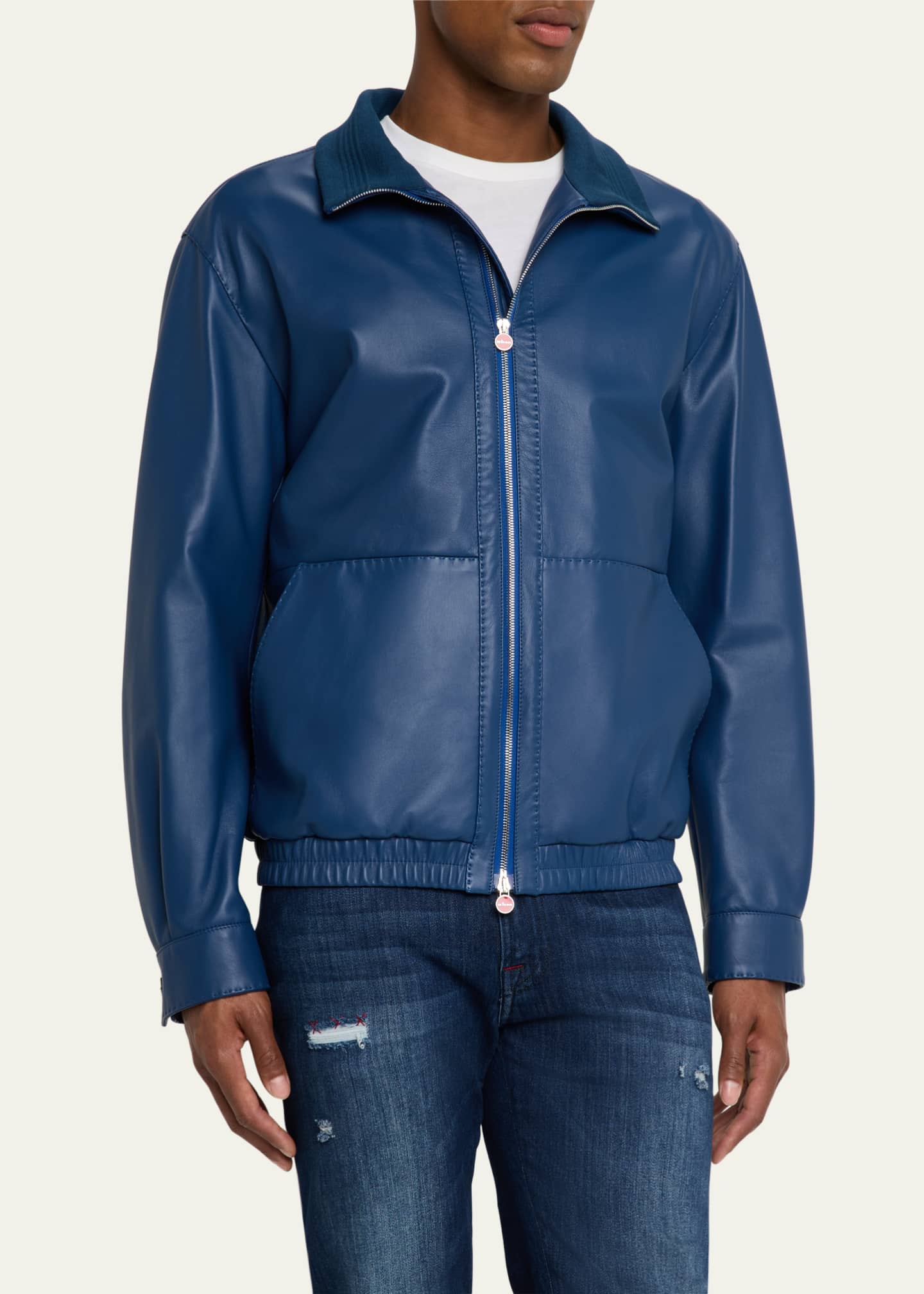 Kiton Men's Leather Full-Zip Bomber Jacket - Bergdorf Goodman