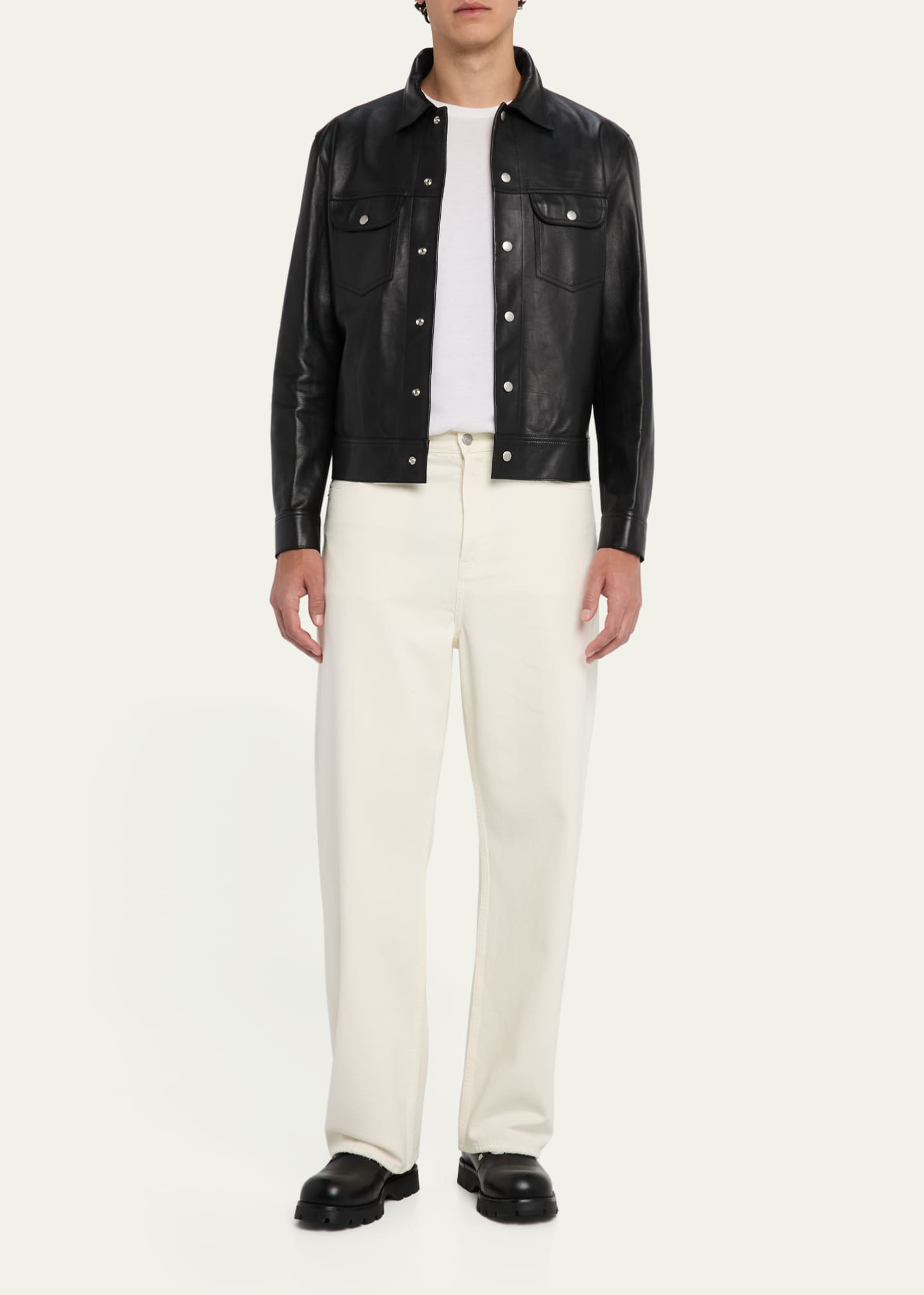 FRAME Men's Leather Trucker Jacket - Bergdorf Goodman