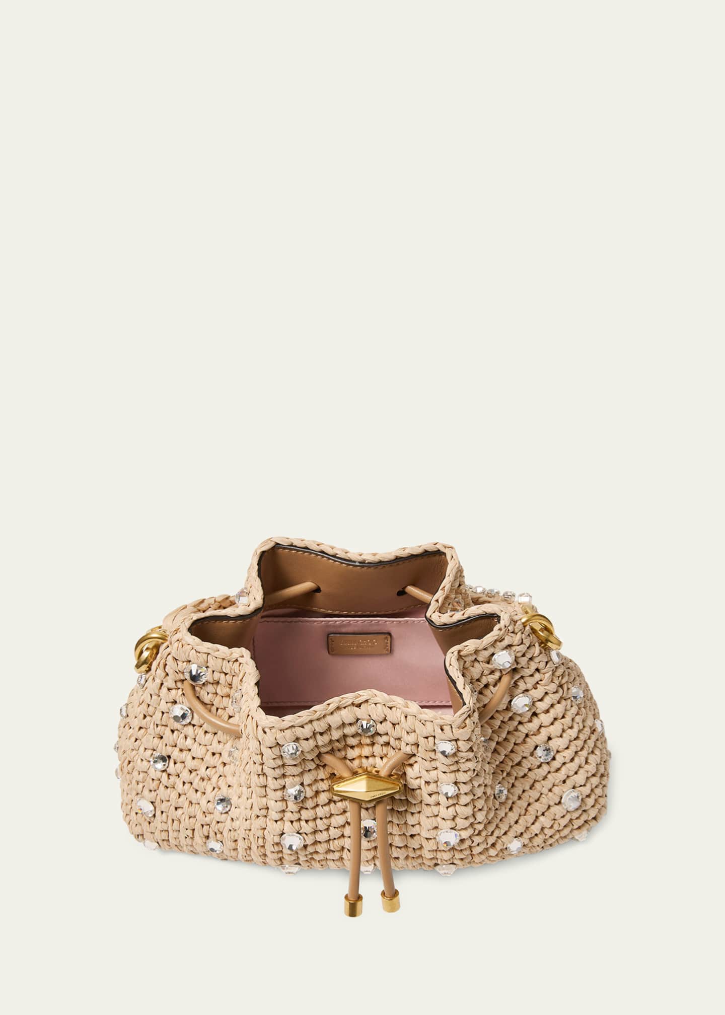 Jimmy Choo Cinch Small Crystal-Embellished Raffia Drawstring Top Handle Bag - Bergdorf Goodman