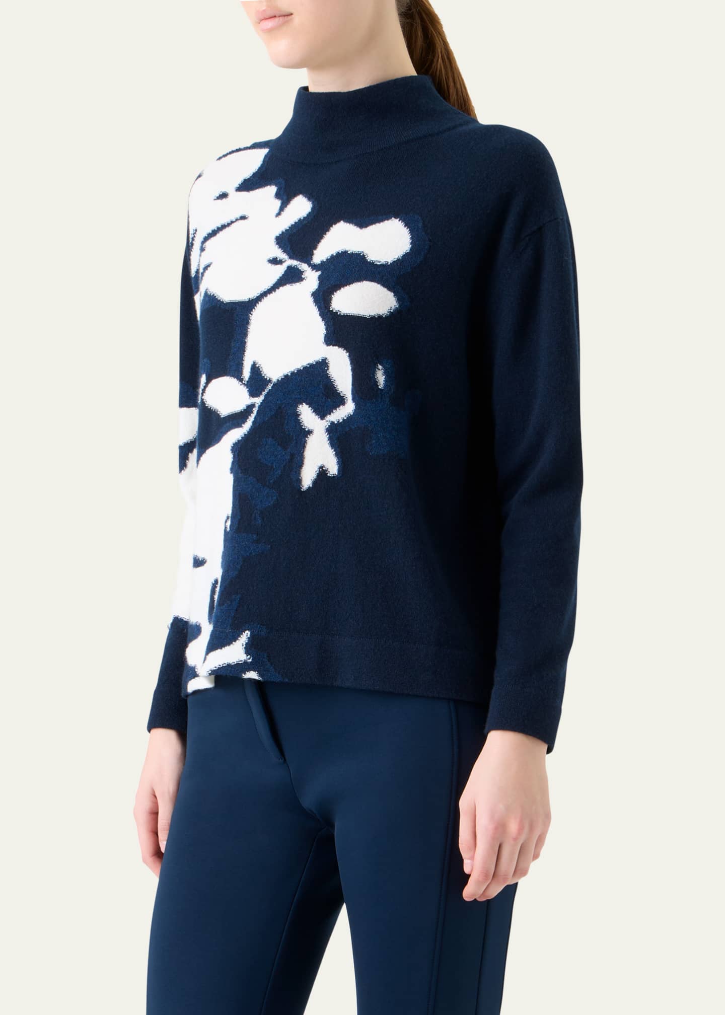 Akris Mock-Neck Wildflower Cashmere Sweater - Bergdorf Goodman