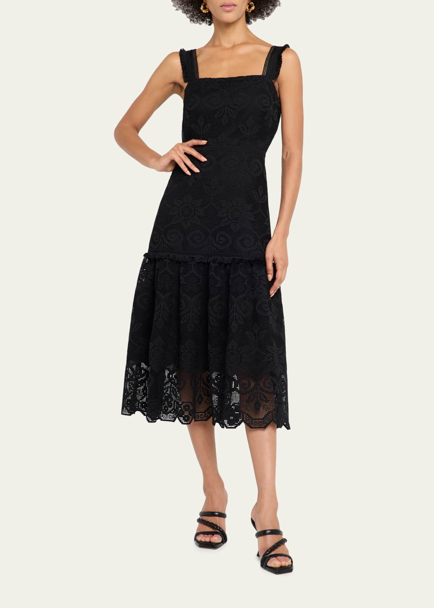 Kobi Halperin Mona Square-Neck Lace Midi Dress - Bergdorf Goodman