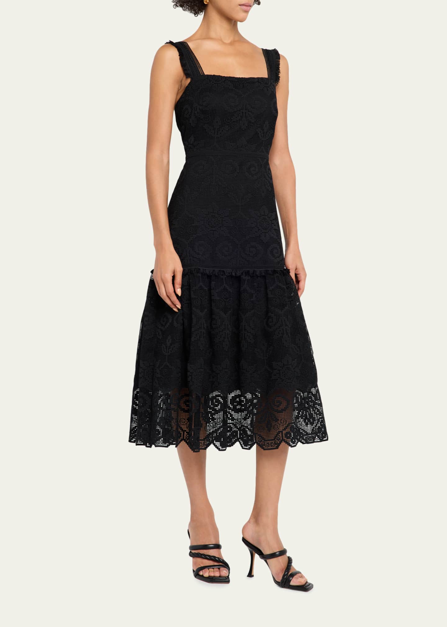 Kobi Halperin Mona Square-Neck Lace Midi Dress - Bergdorf Goodman