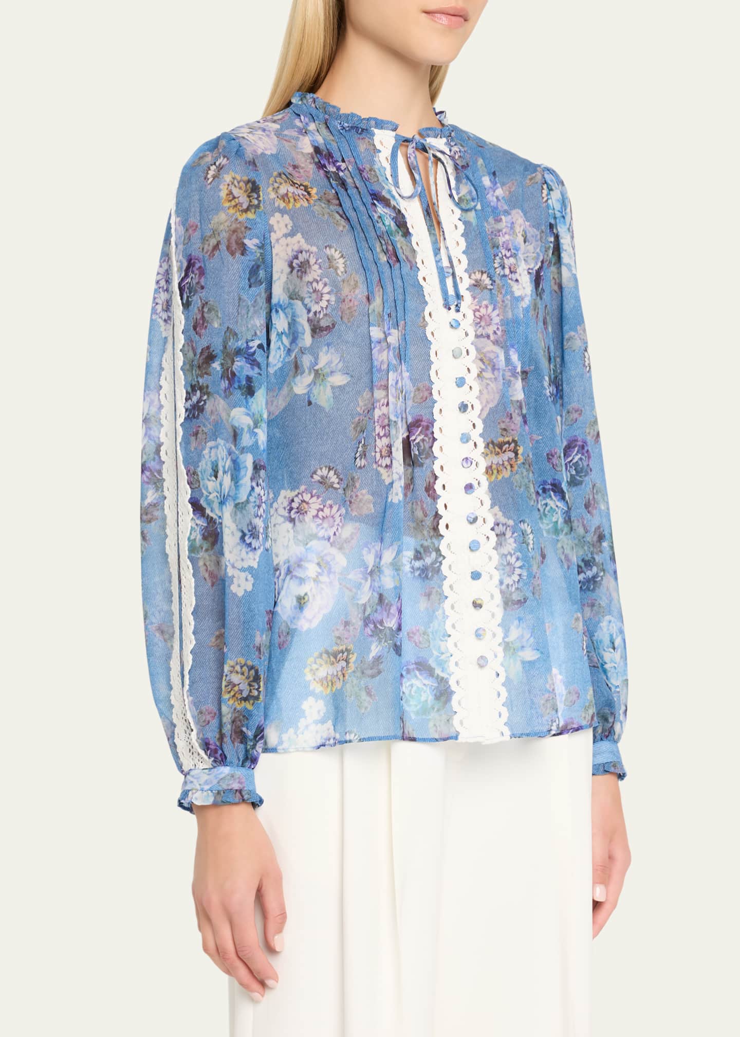 Kobi Halperin Ingrid Pintuck Floral-Print Blouse - Bergdorf Goodman