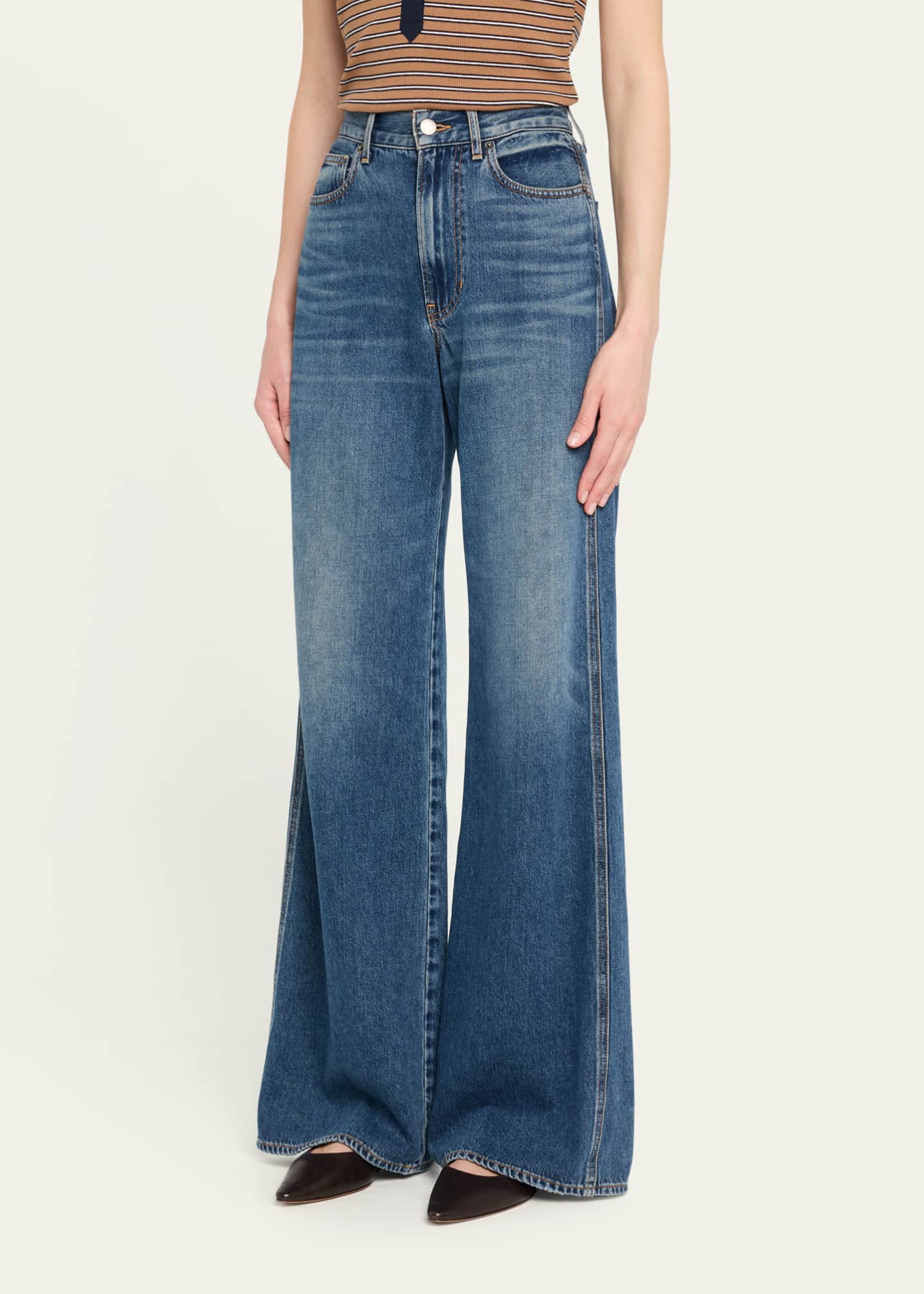 Veronica Beard Kasey Mid-Rise Wide-Leg Jeans - Bergdorf Goodman