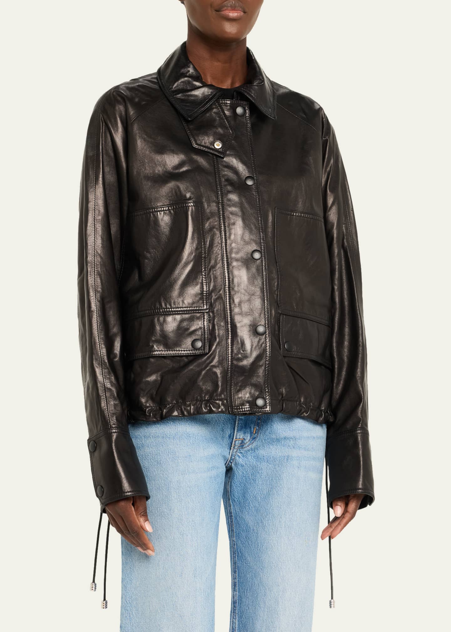 Brandon Maxwell Harper Leather Balloon Jacket - Bergdorf Goodman