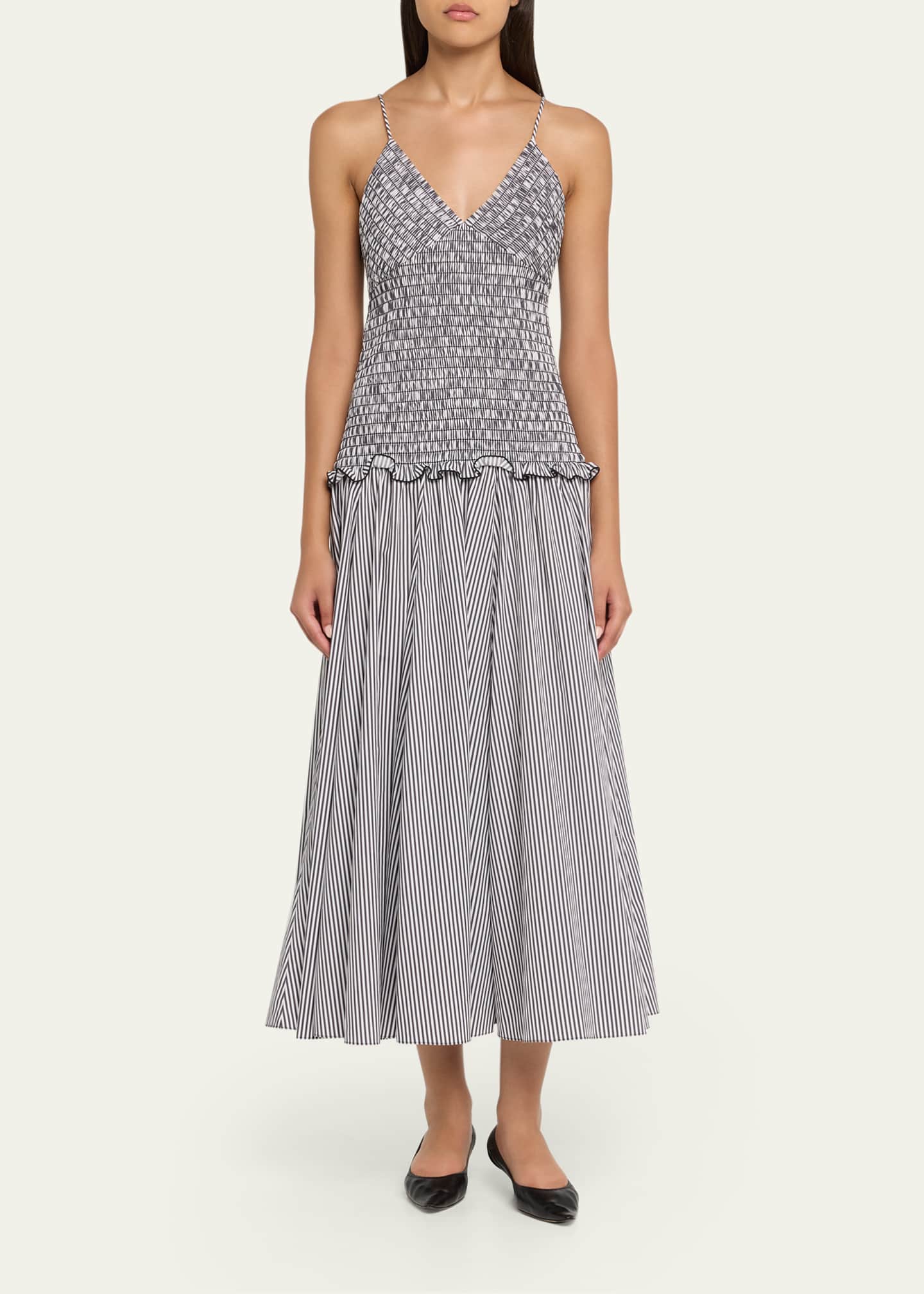 Brandon Maxwell Josie Smocked Drop-Waist Maxi Dress - Bergdorf Goodman