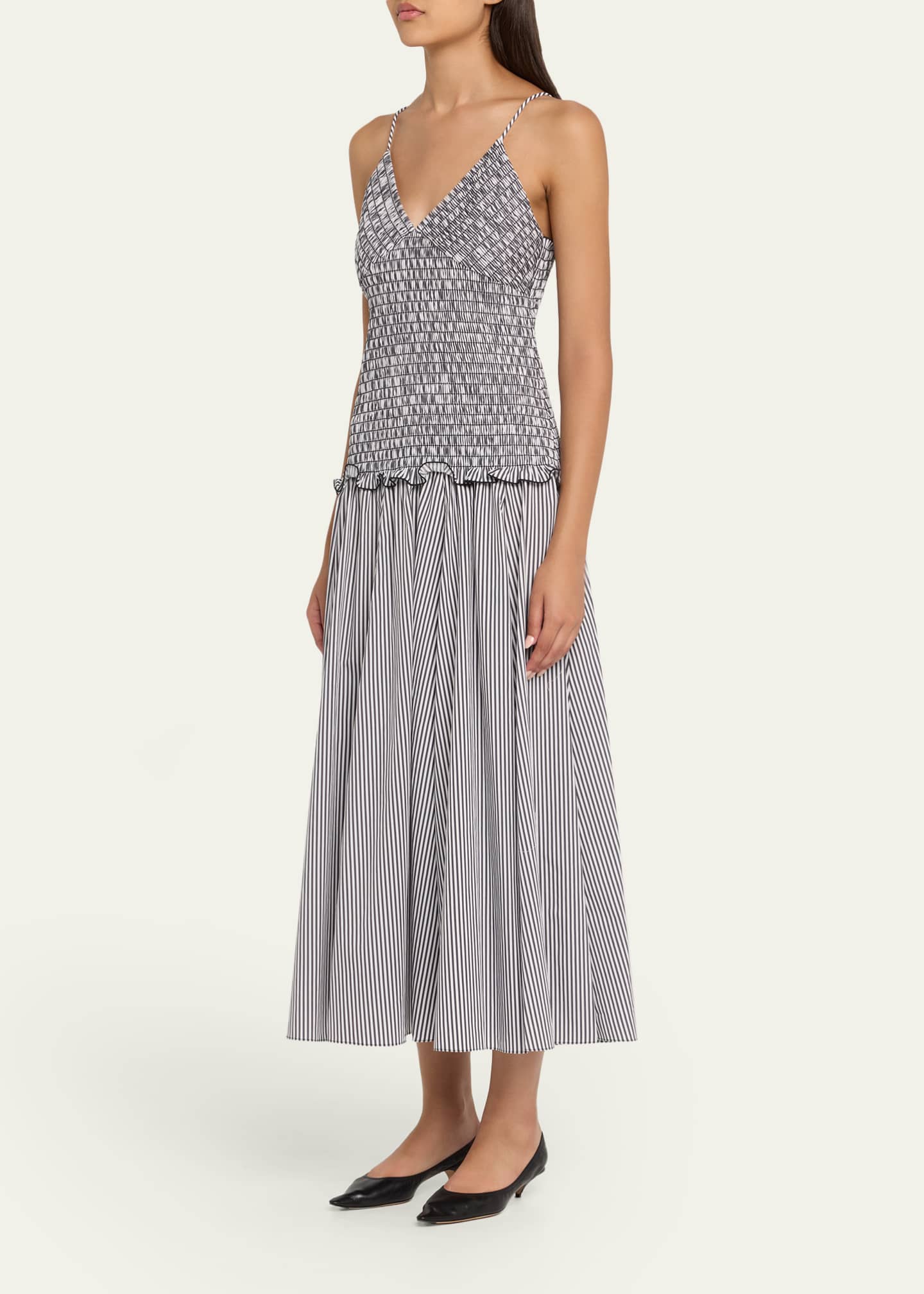 Brandon Maxwell Josie Smocked Drop-Waist Maxi Dress - Bergdorf Goodman