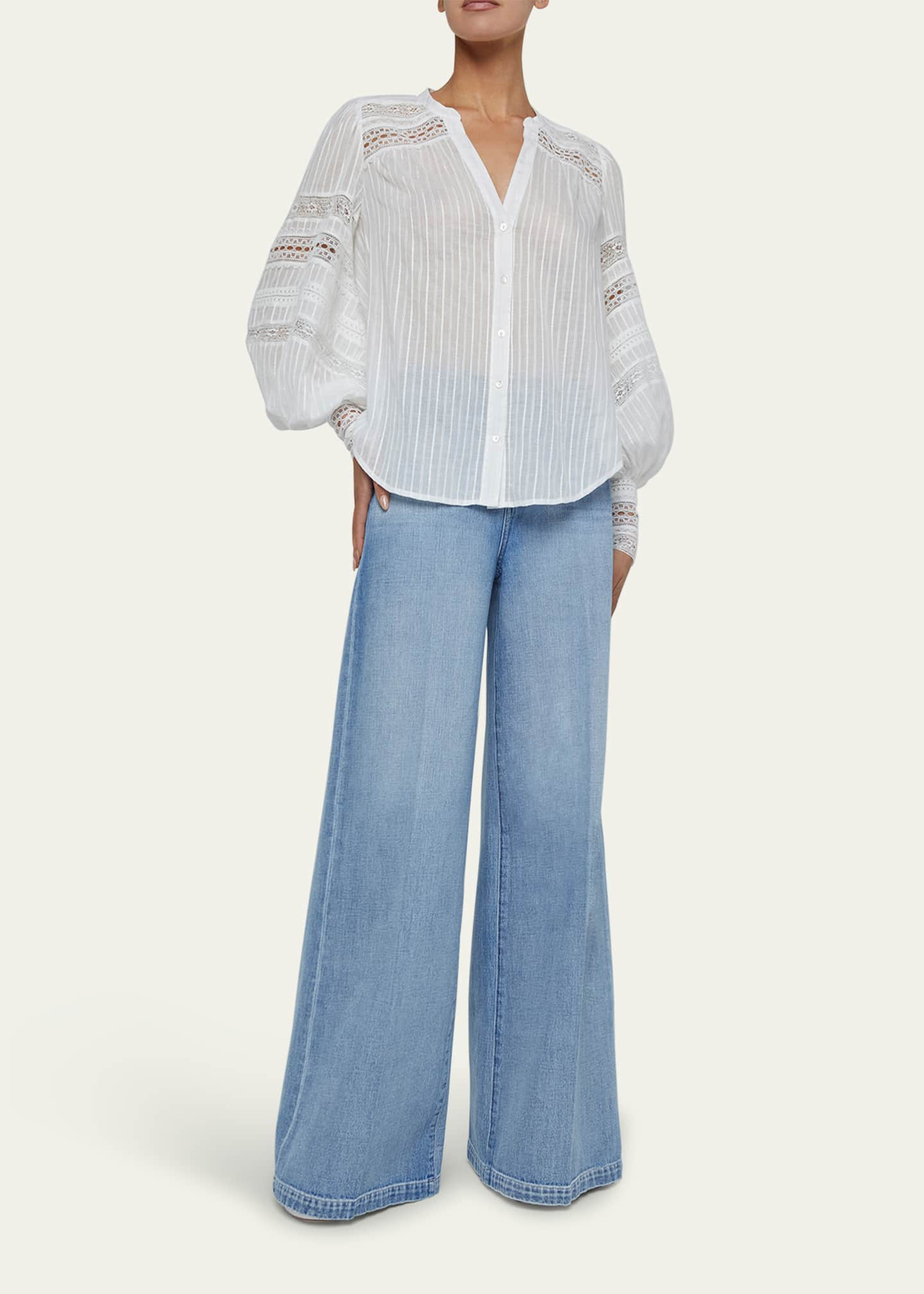 L'Agence Kiera Semi-Sheer Geometric-Trim Blouse - Bergdorf Goodman