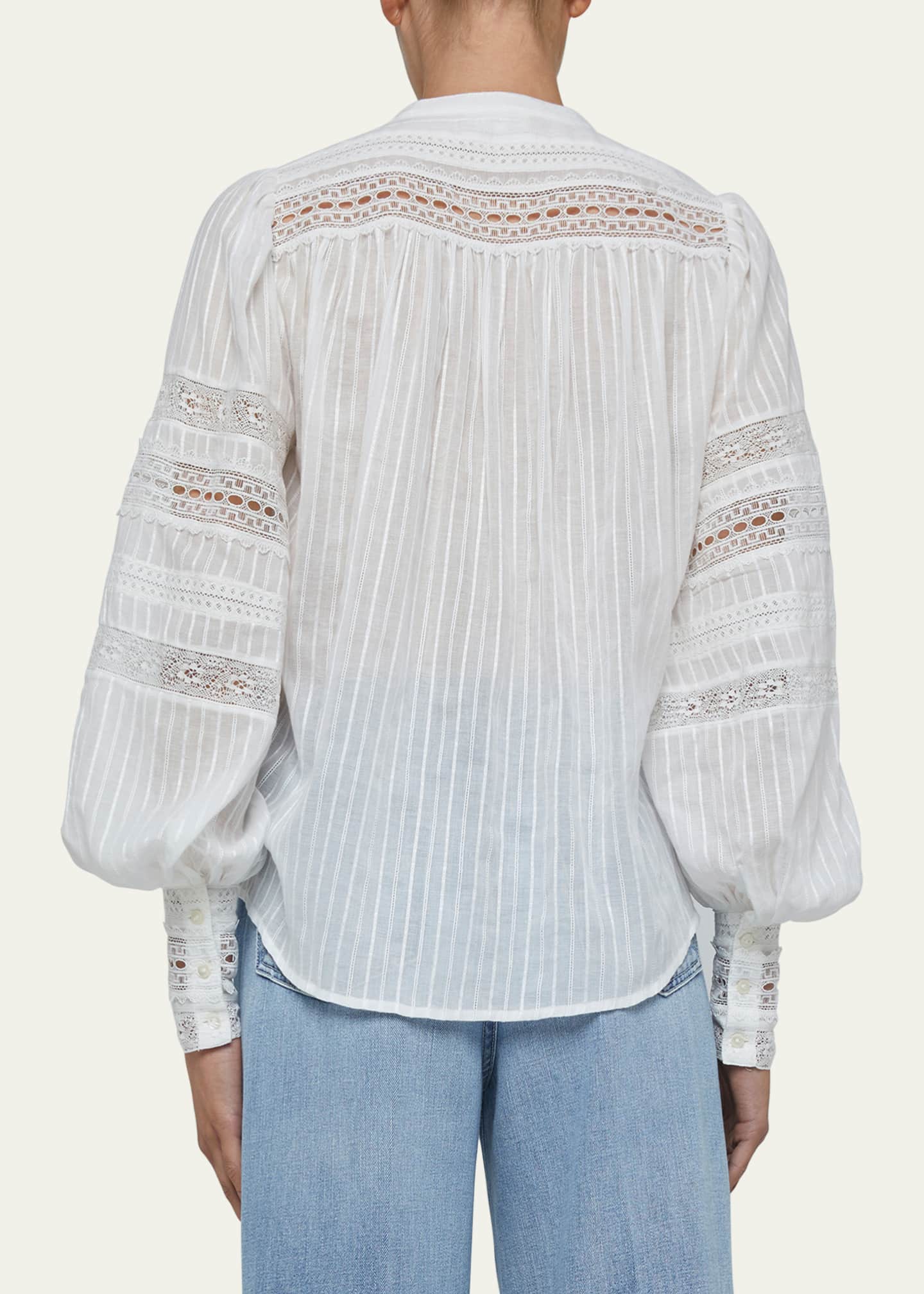 L'Agence Kiera Semi-Sheer Geometric-Trim Blouse - Bergdorf Goodman