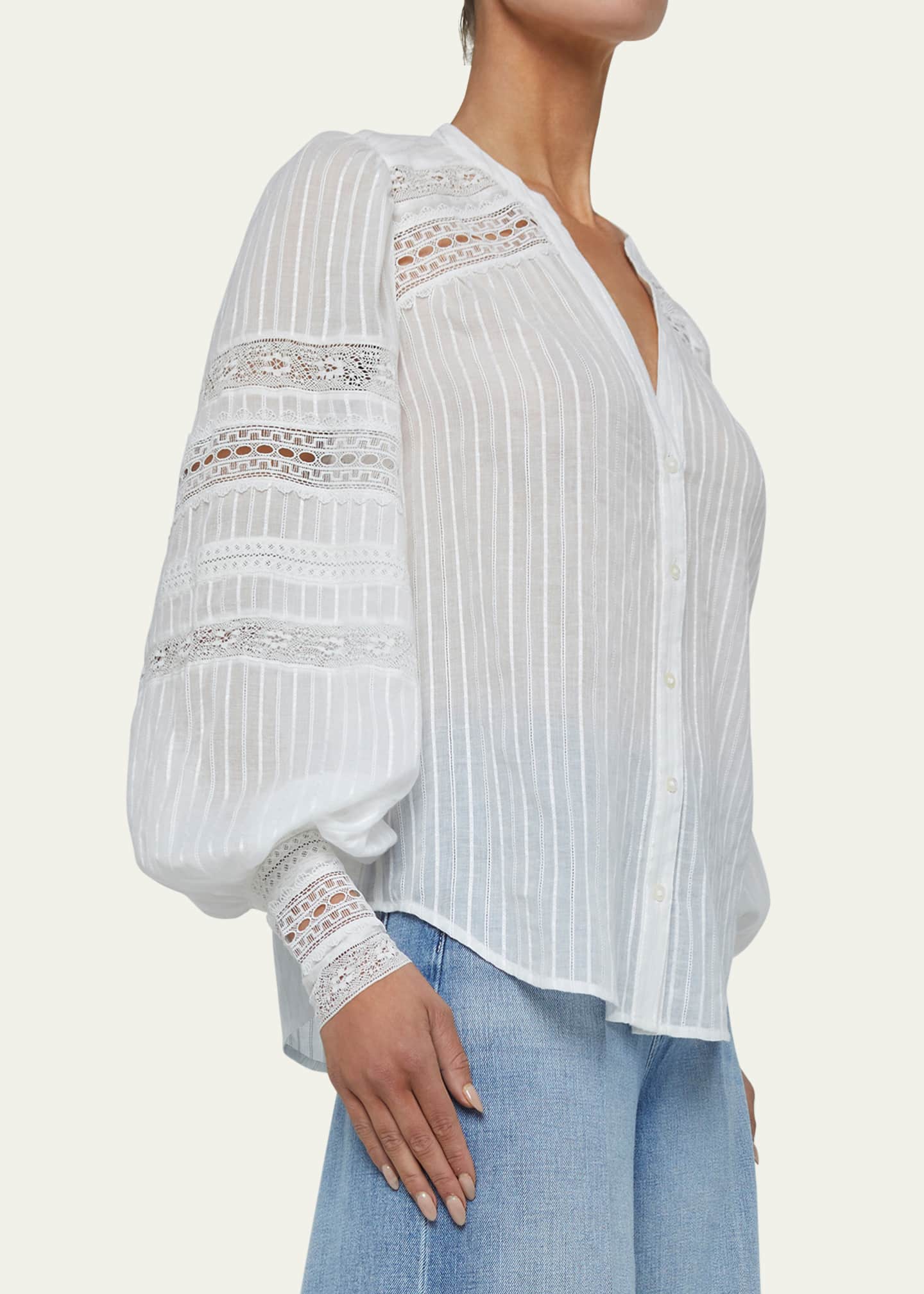 L'Agence Kiera Semi-Sheer Geometric-Trim Blouse - Bergdorf Goodman