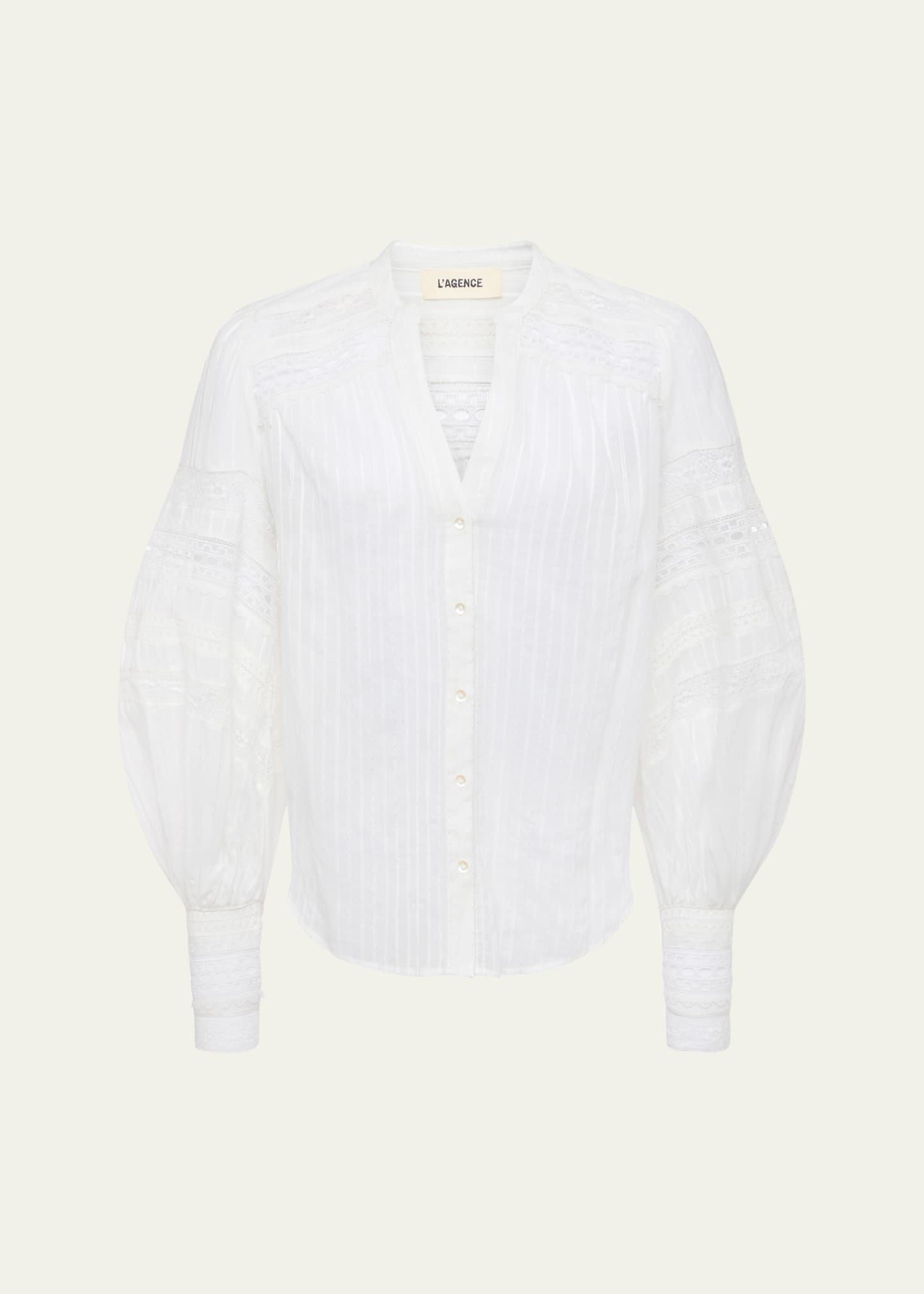 L'Agence Kiera Semi-Sheer Geometric-Trim Blouse - Bergdorf Goodman