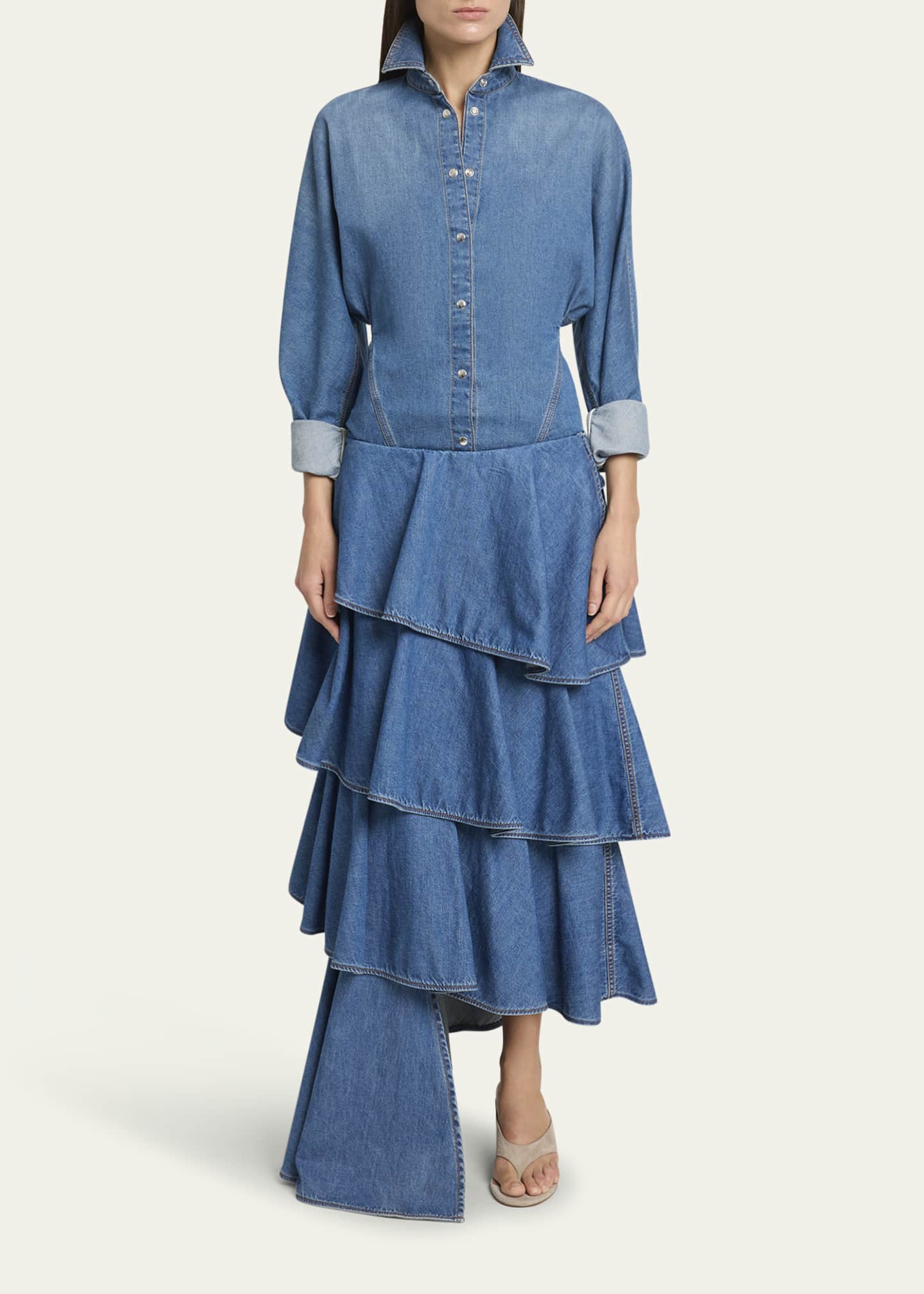 ALAIA Seamed Button-Down Denim Top - Bergdorf Goodman
