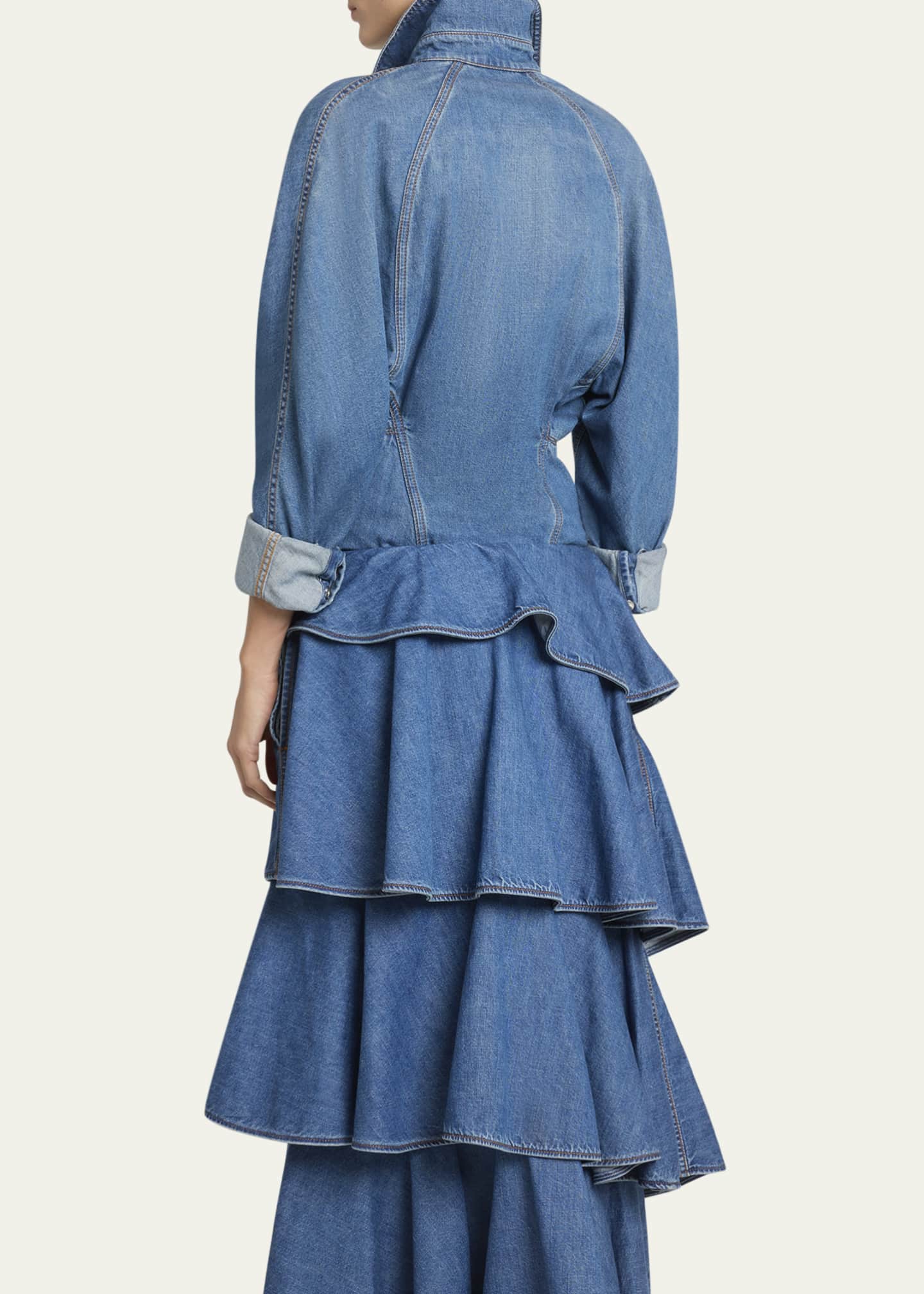 ALAIA Seamed Button-Down Denim Top - Bergdorf Goodman