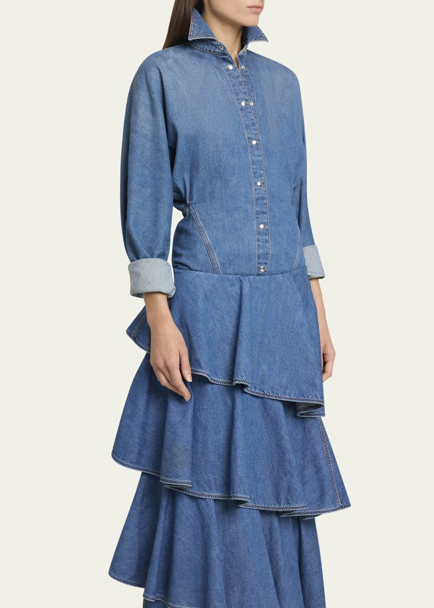 ALAIA Seamed Button-Down Denim Top - Bergdorf Goodman
