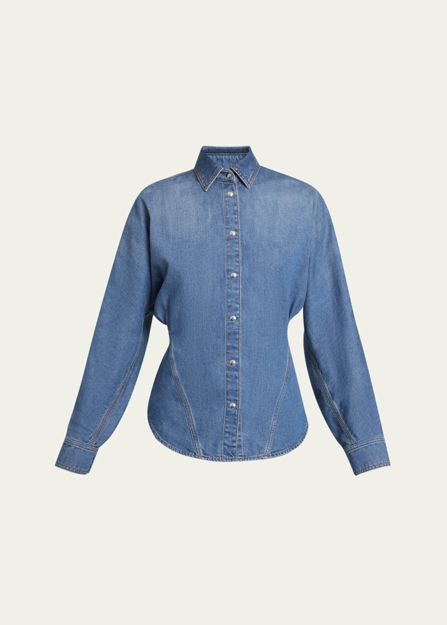ALAIA Seamed Button-Down Denim Top - Bergdorf Goodman