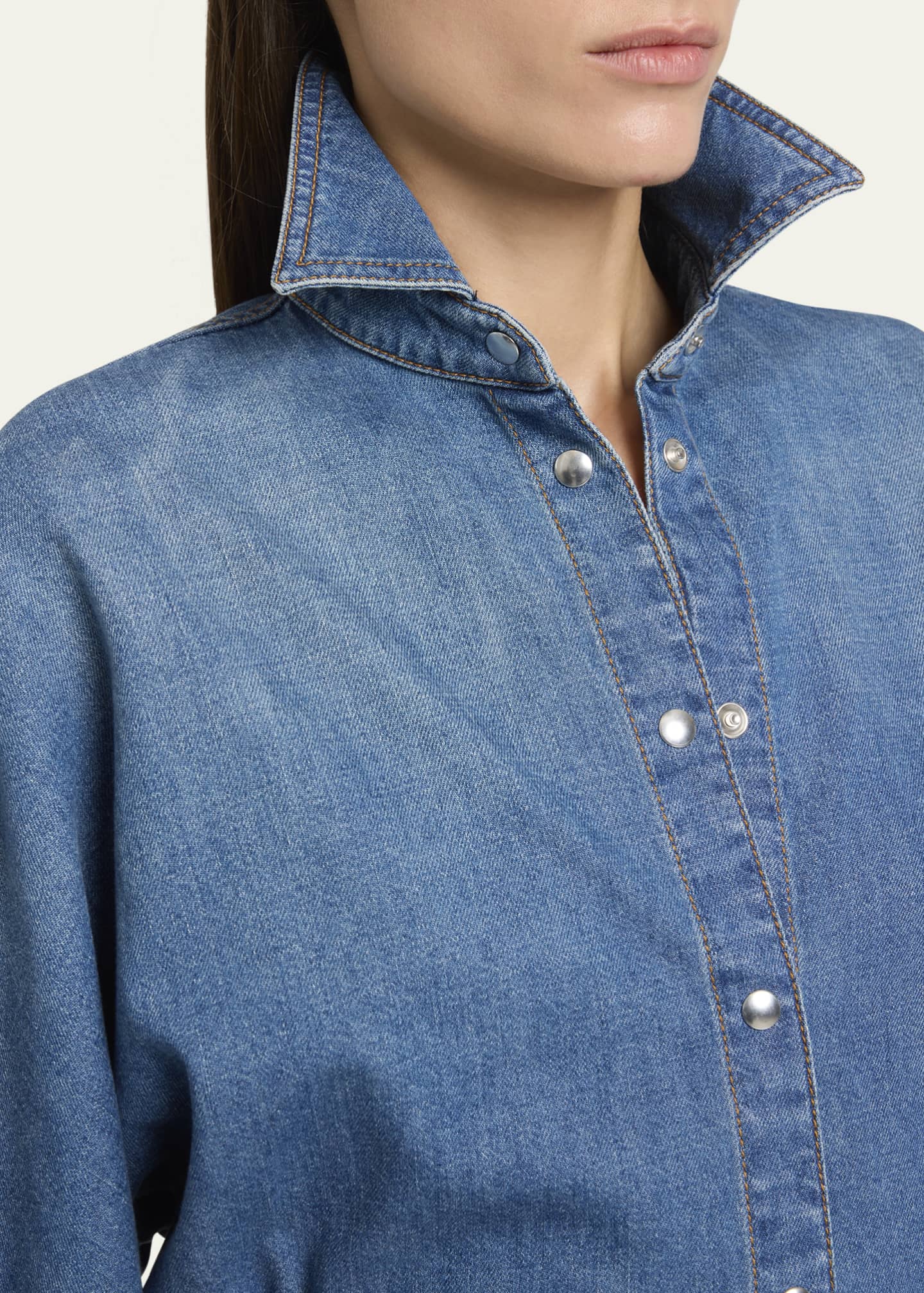 ALAIA Seamed Button-Down Denim Top - Bergdorf Goodman