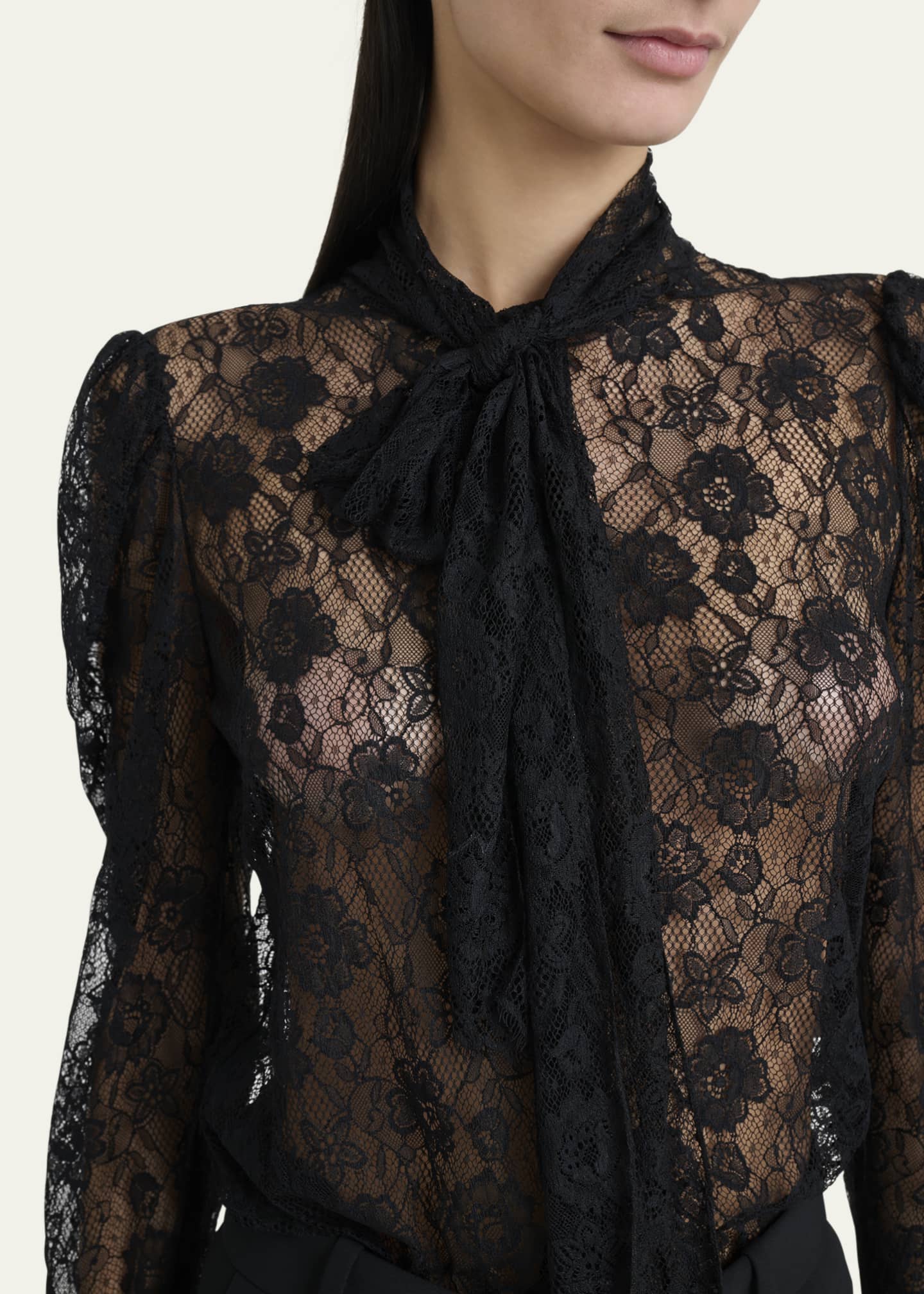 Chloe Tie-Neck Lace Button-Down Blouse - Bergdorf Goodman