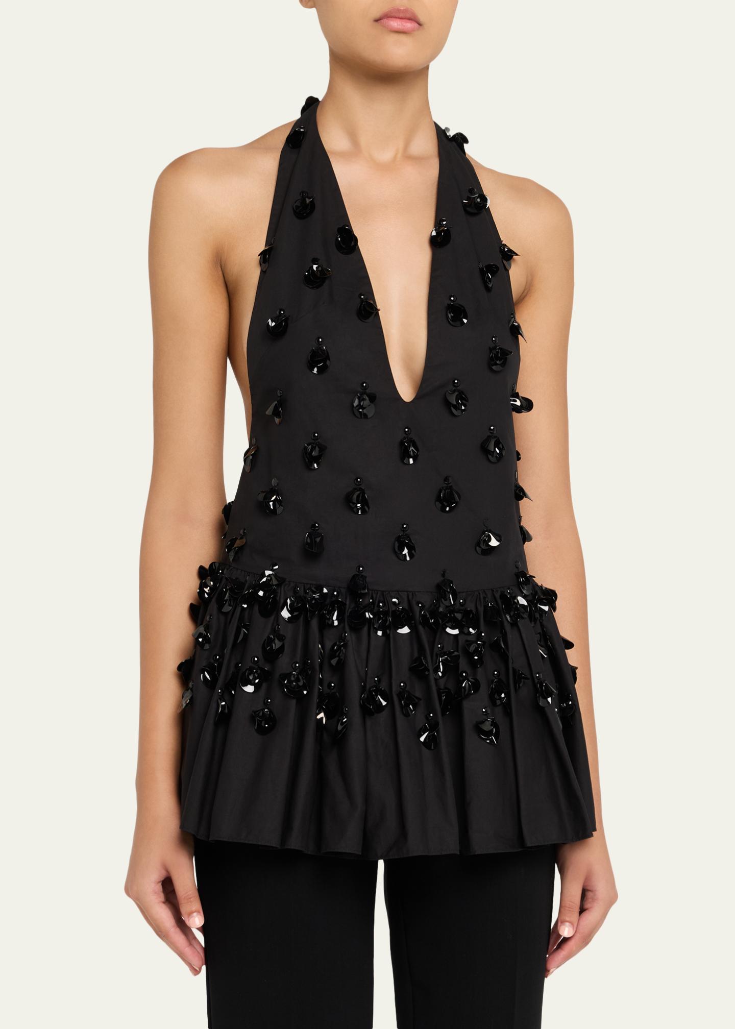 Diotima Embellished Plunging Ruffle Halter Top - Bergdorf Goodman
