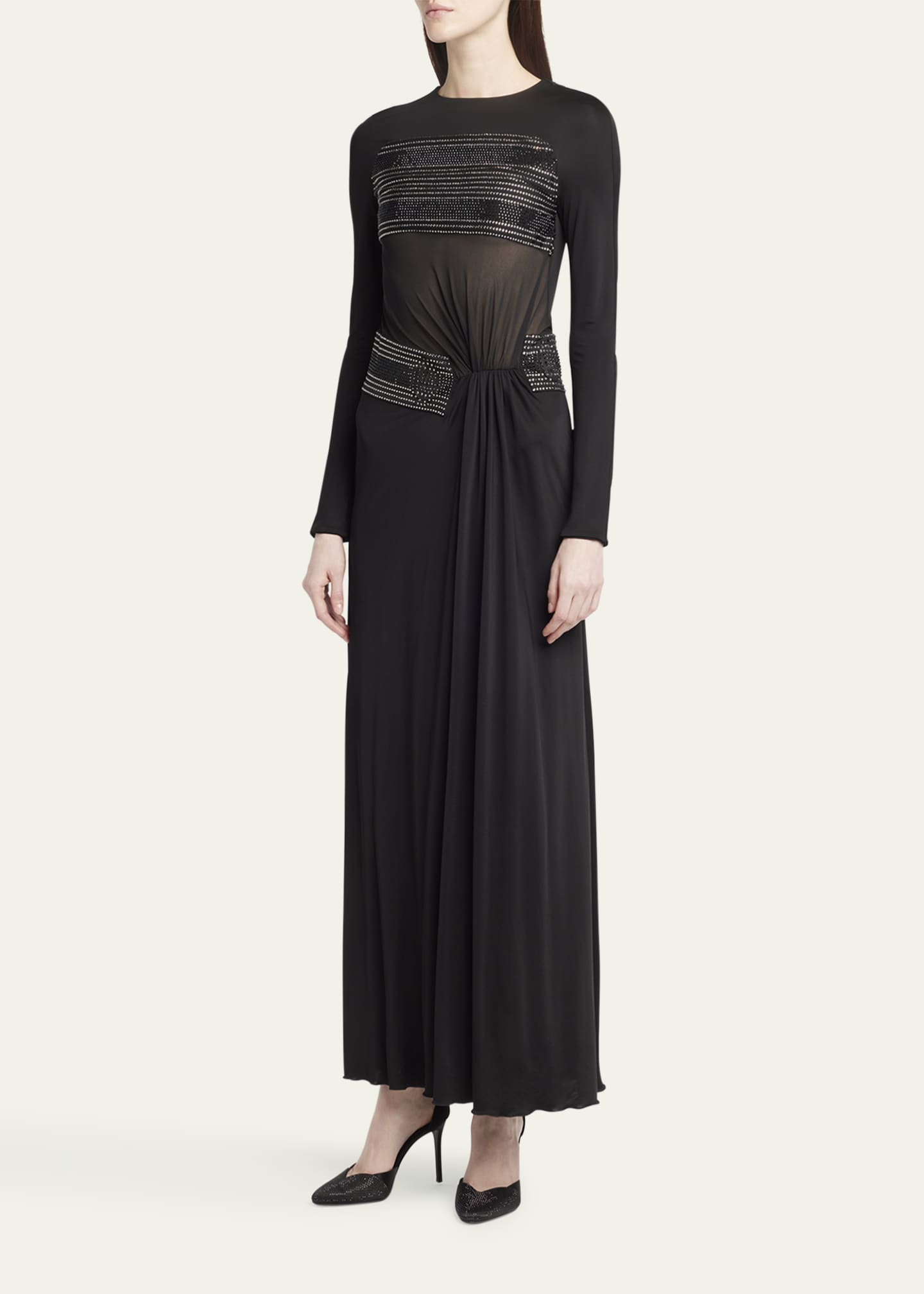 Giorgio Armani Crystal Sheer Midriff Jersey Gown - Bergdorf Goodman