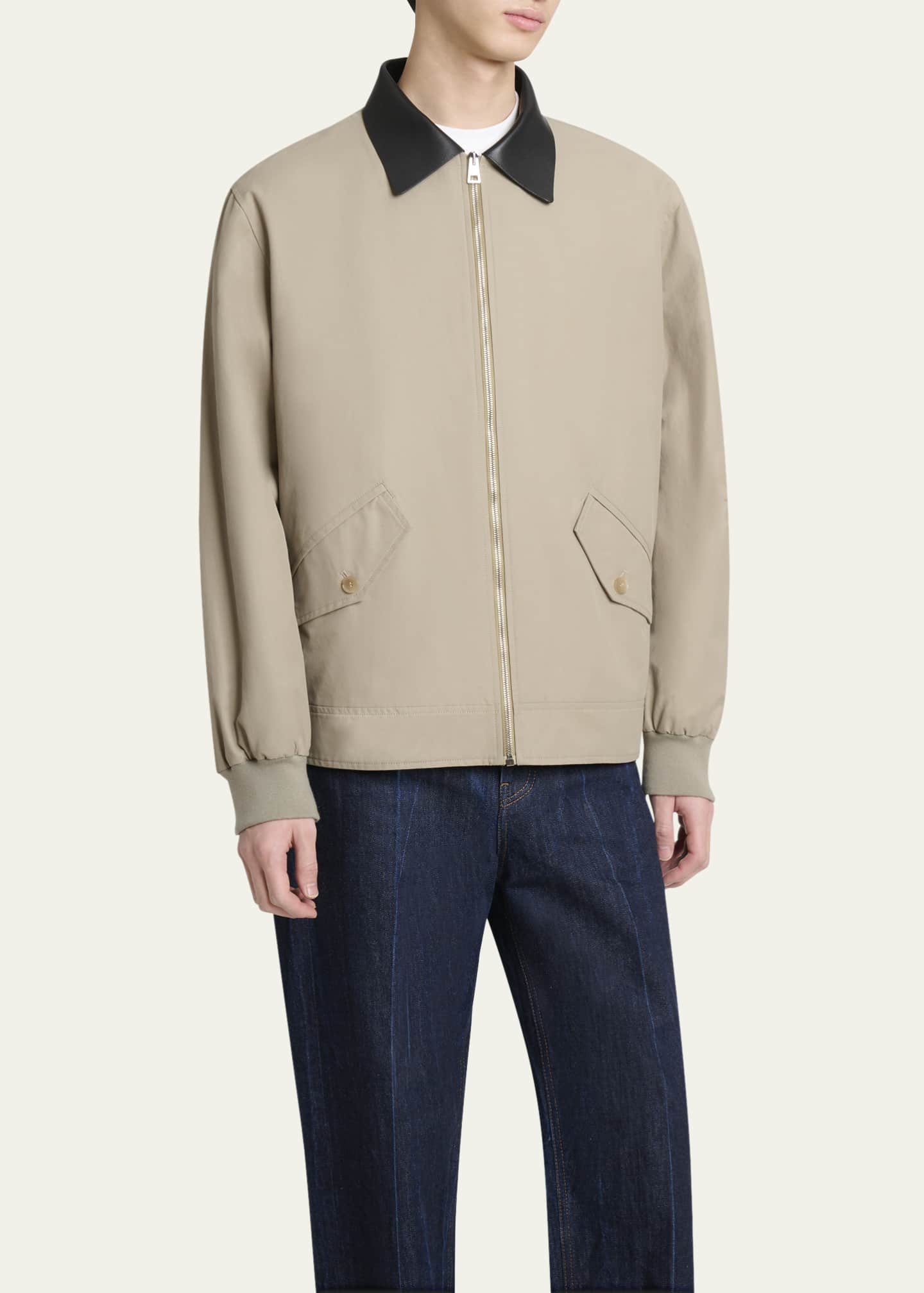 Givenchy Men's Harrington Jacket w/ Leather Coilar - Bergdorf Goodman
