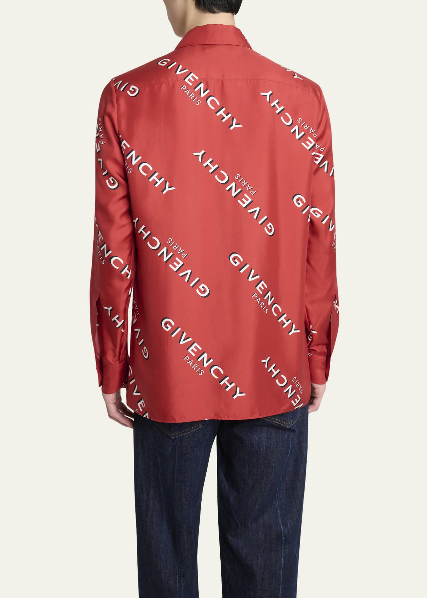 Givenchy Men's Diagonal-Logo Silk Shirt - Bergdorf Goodman