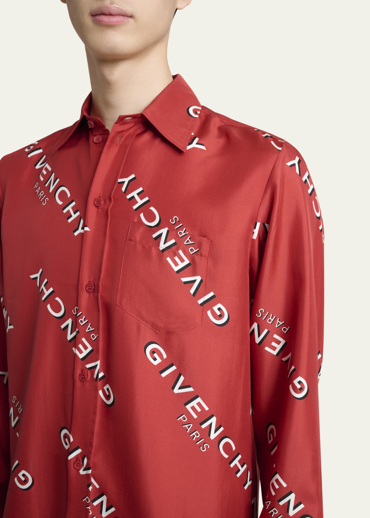 Givenchy Men's Diagonal-Logo Silk Shirt - Bergdorf Goodman