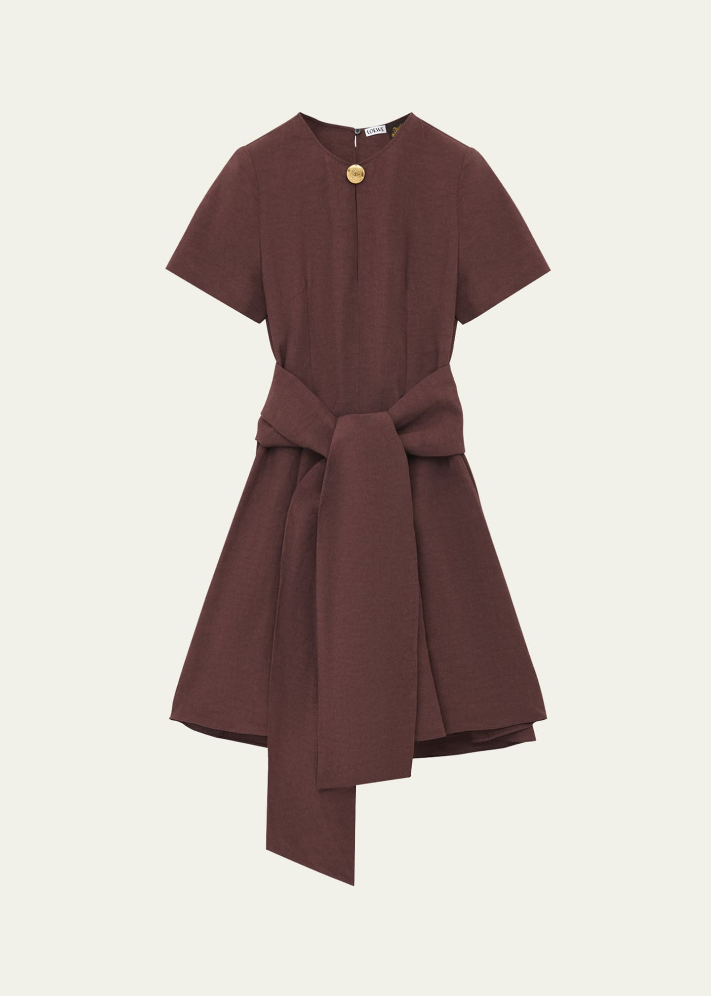 Loewe Anagram-Button Waist-Tie Linen Mini Dress - Bergdorf Loewe Anagram-Button Waist-Tie Linen Mini Dress - Bergdorf