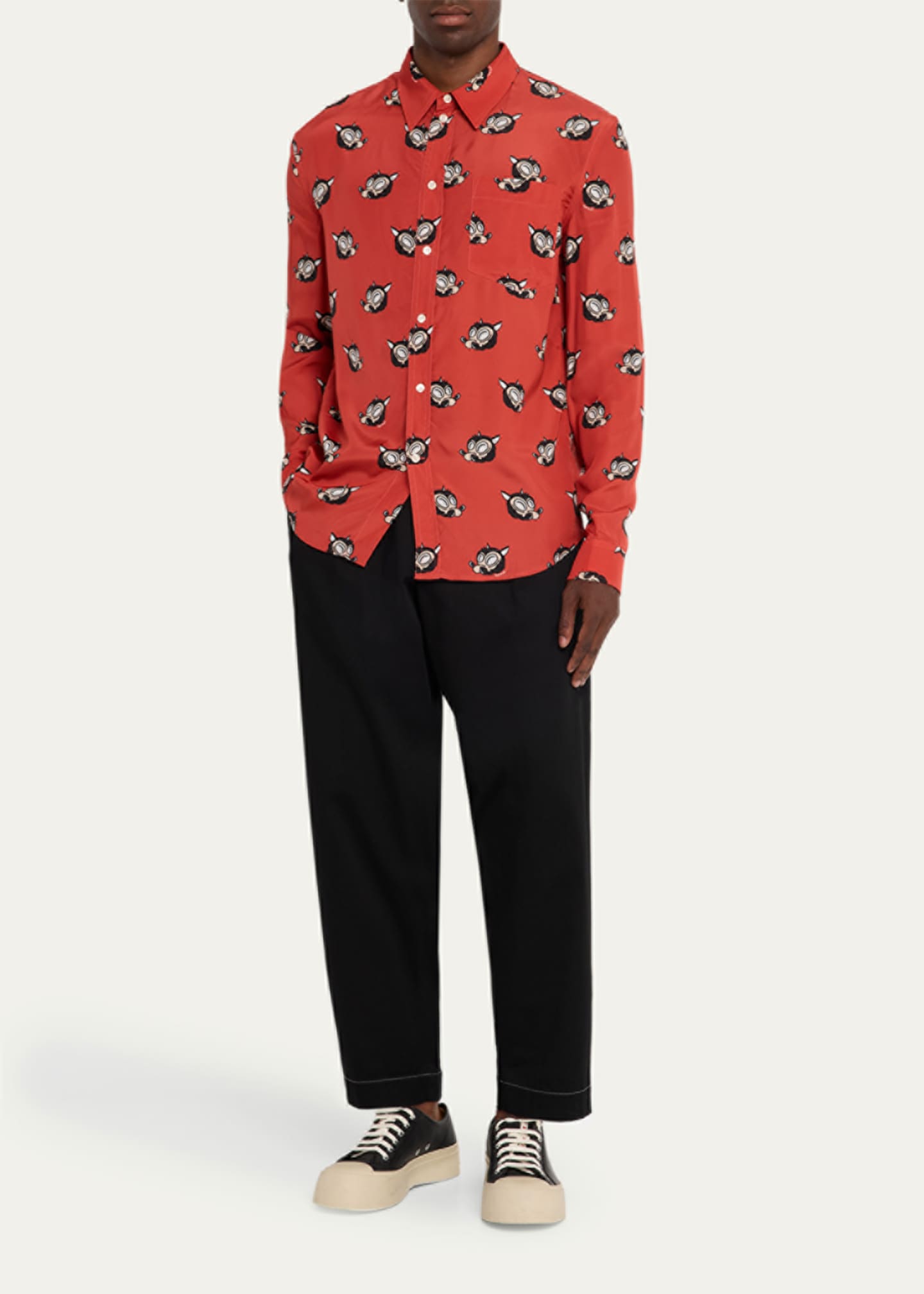 Marni Men's Wolf-Print Point Collar Sport Shirt - Bergdorf Goodman
