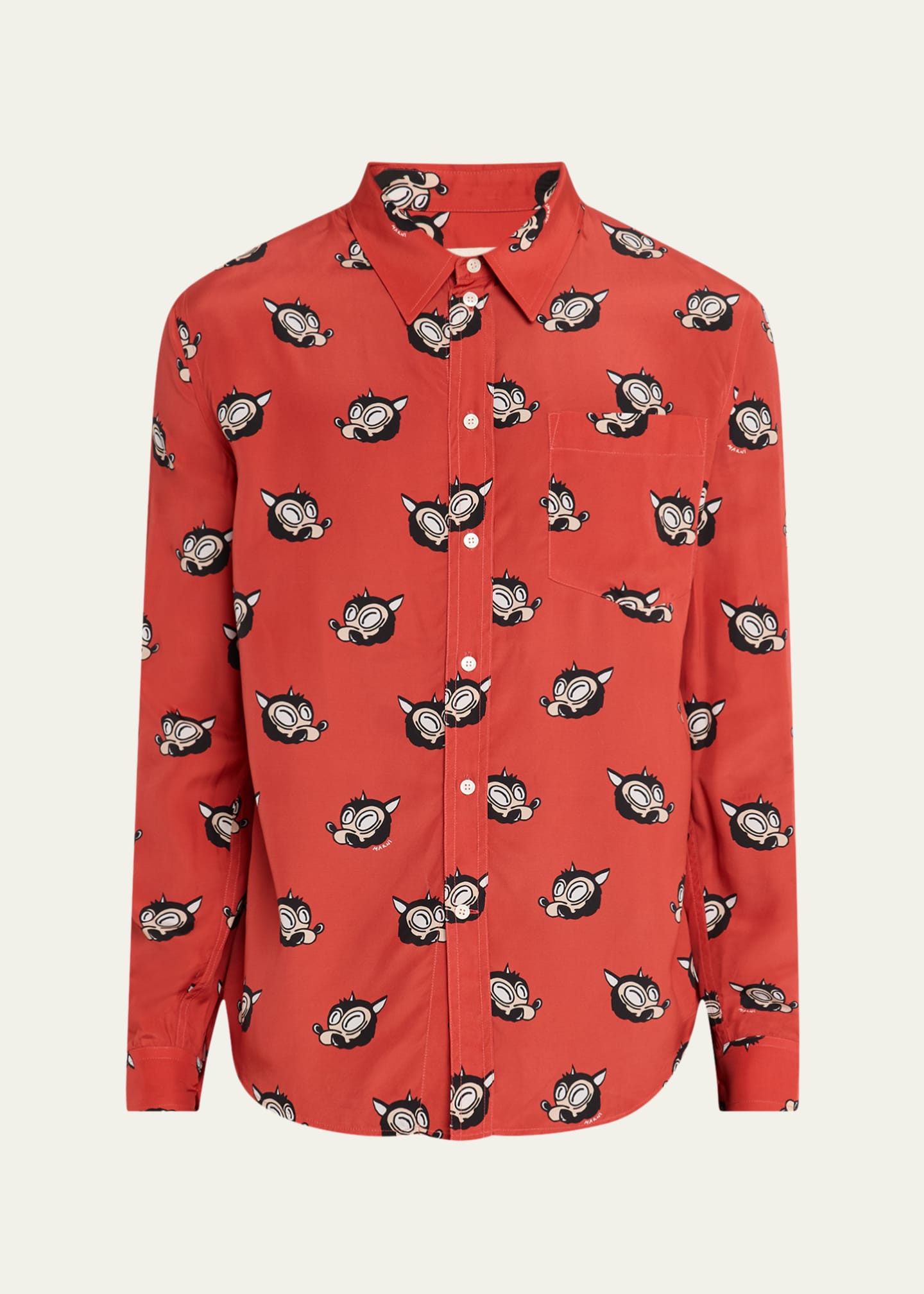 Marni Men's Wolf-Print Point Collar Sport Shirt - Bergdorf Goodman