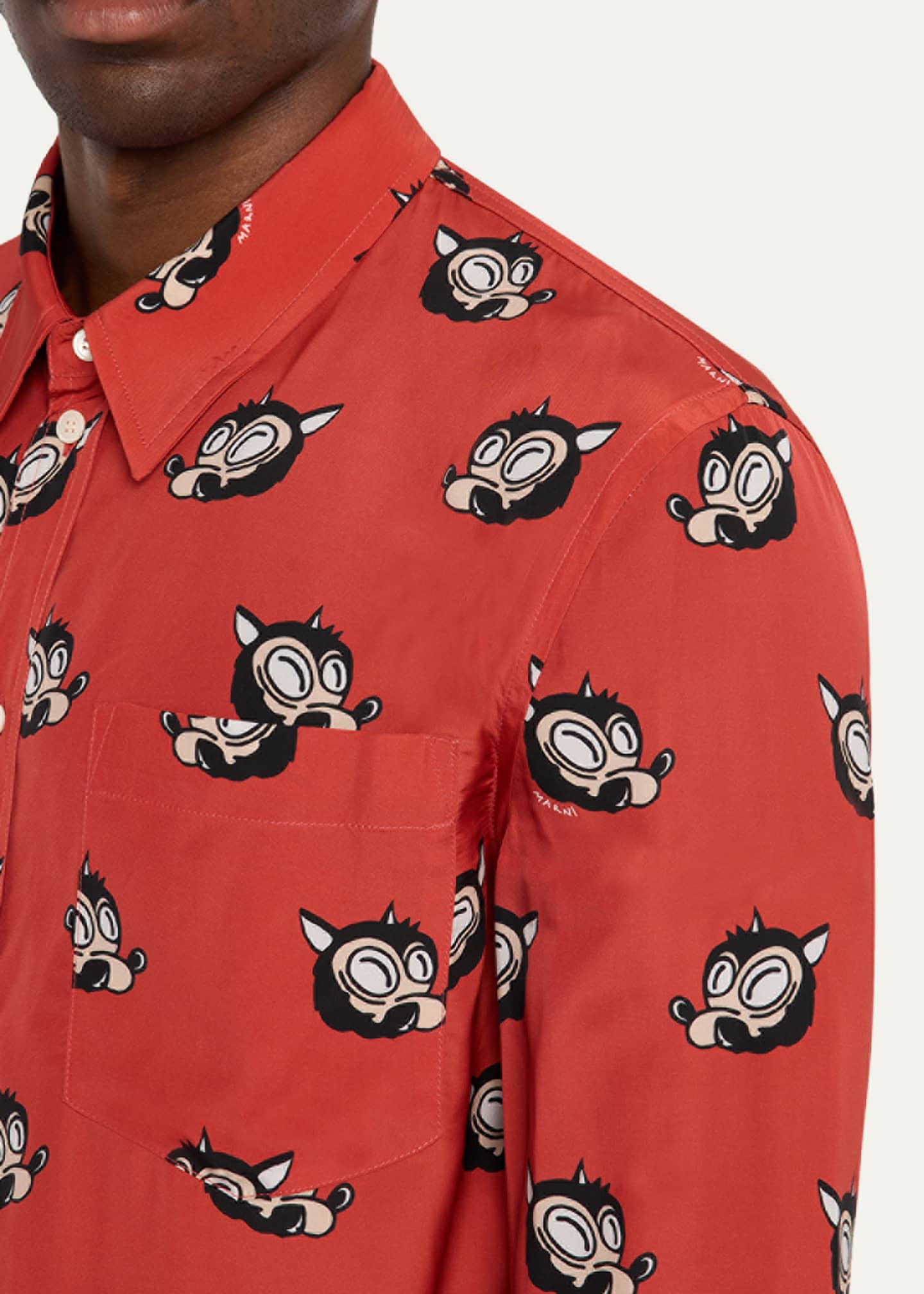 Marni Men's Wolf-Print Point Collar Sport Shirt - Bergdorf Goodman