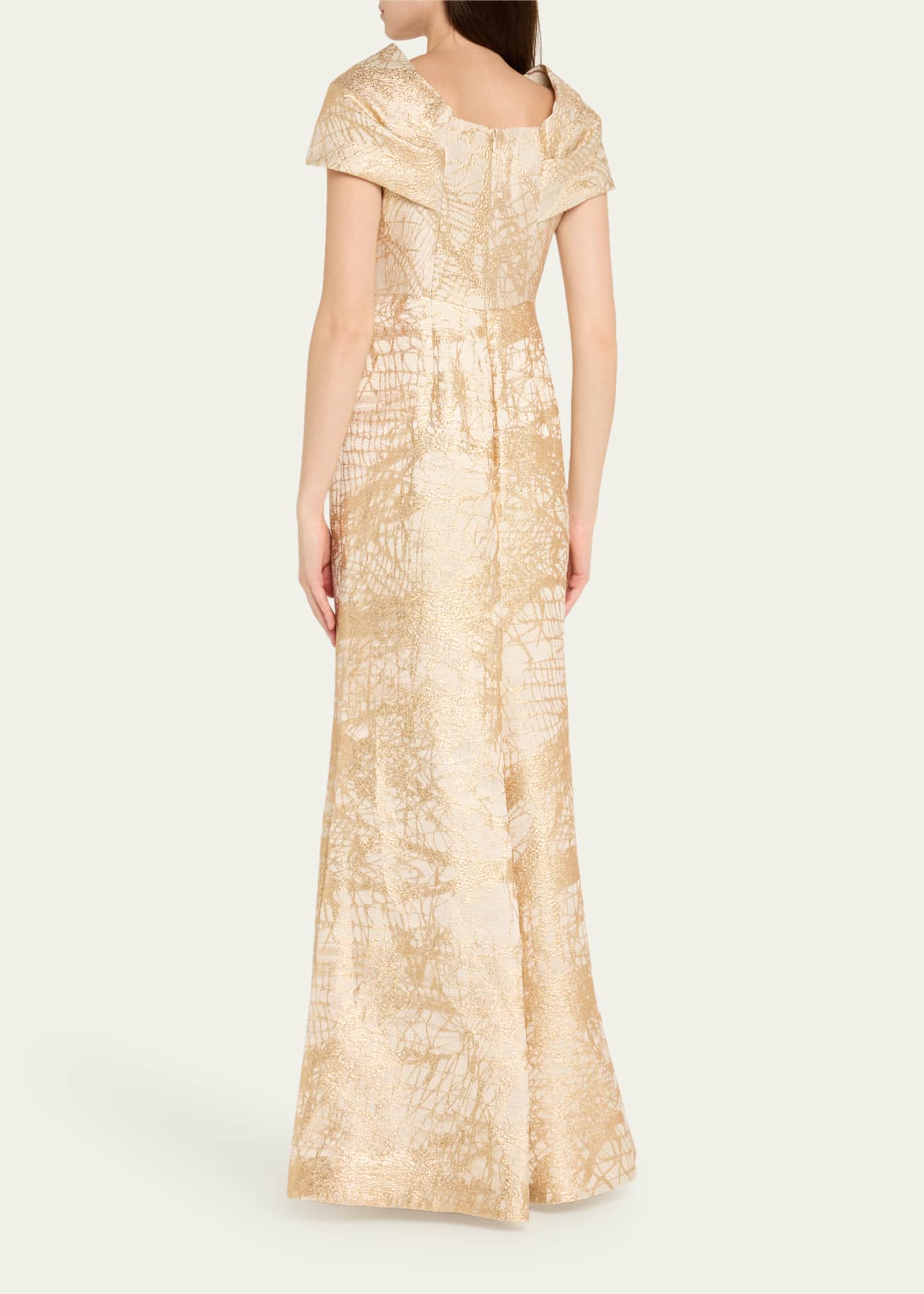 Rickie Freeman for Teri Jon Twist-Front Metallic Jacquard Gown ... Rickie Freeman for Teri Jon Twist-Front Metallic Jacquard Gown ...