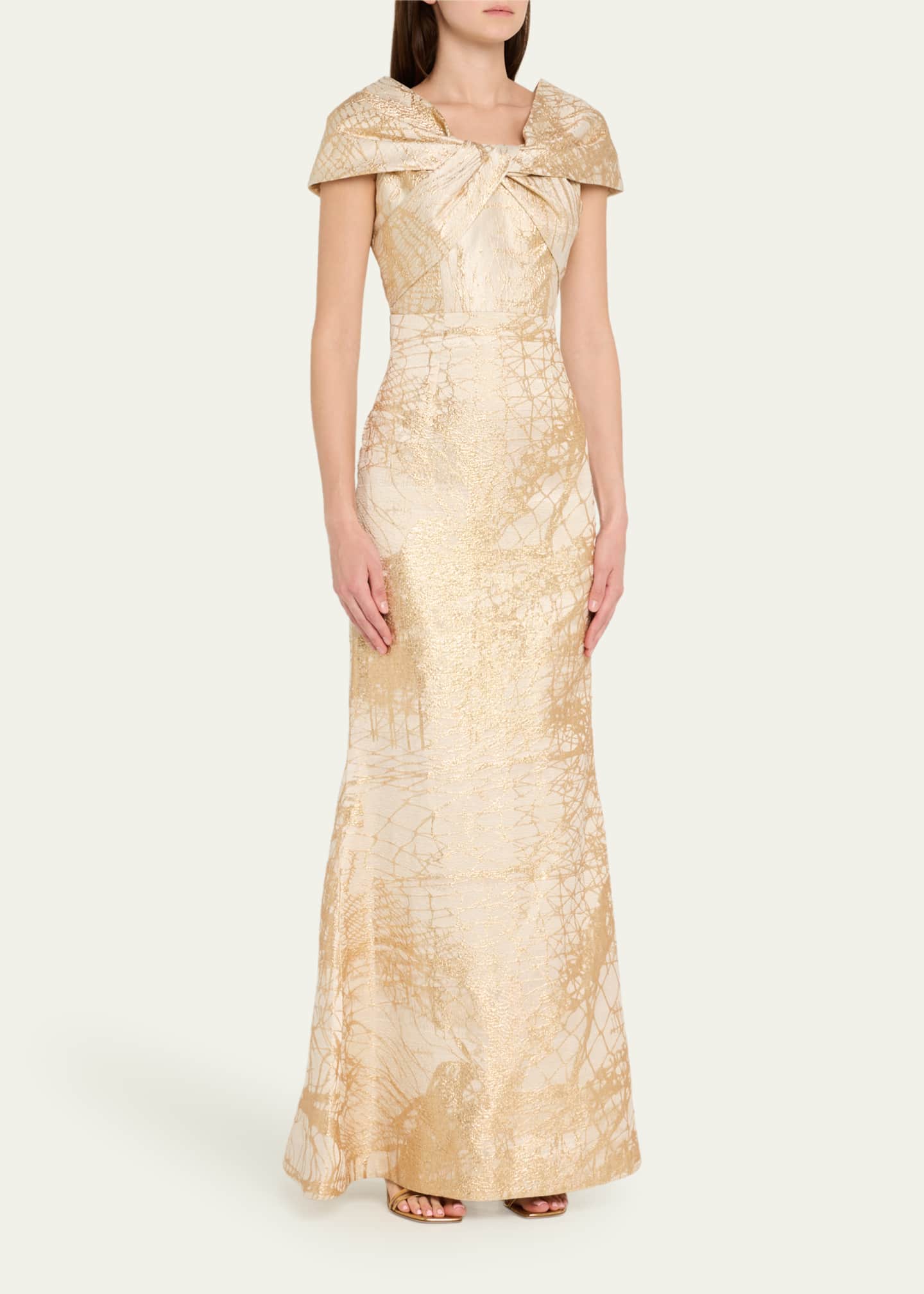 Rickie Freeman for Teri Jon Twist-Front Metallic Jacquard Gown ... Rickie Freeman for Teri Jon Twist-Front Metallic Jacquard Gown ...