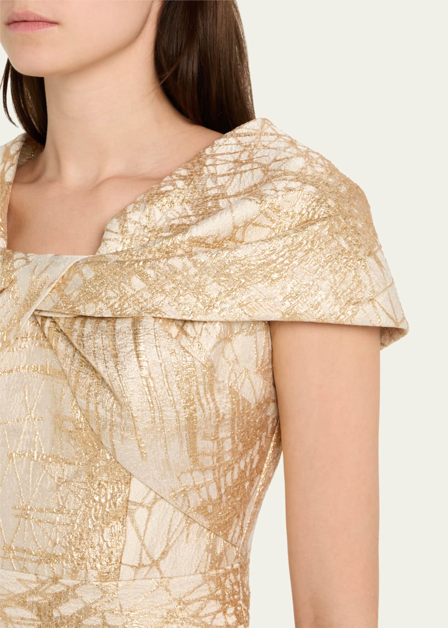 Rickie Freeman for Teri Jon Twist-Front Metallic Jacquard Gown ... Rickie Freeman for Teri Jon Twist-Front Metallic Jacquard Gown ...