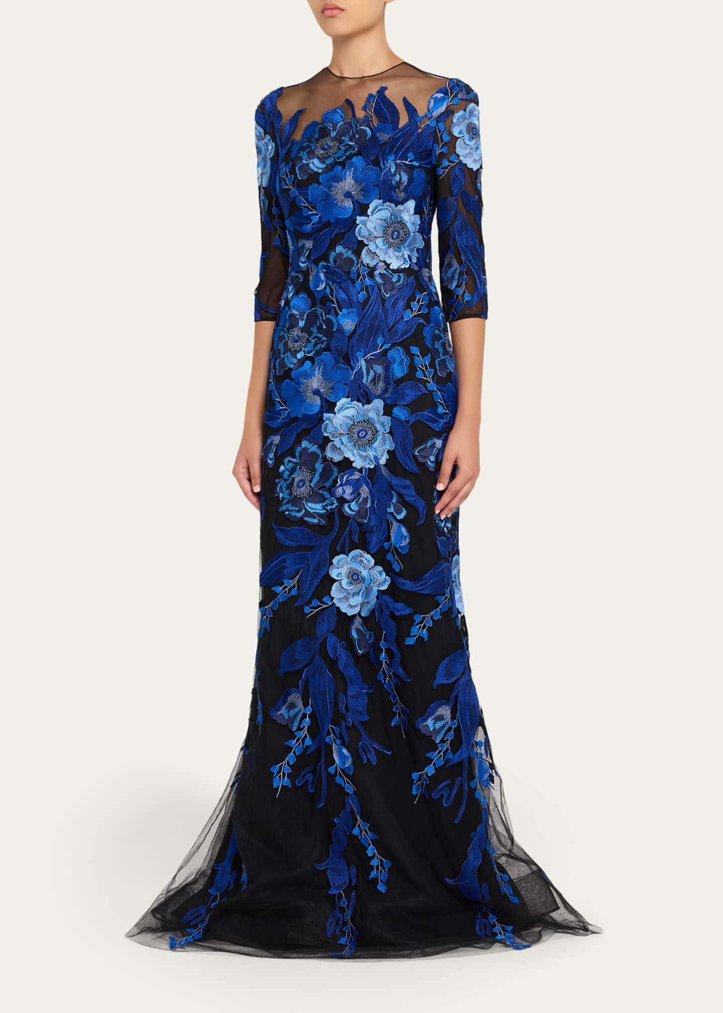 Rickie Freeman for Teri Jon Floral Embroidered Tulle Gown - Bergdorf ...