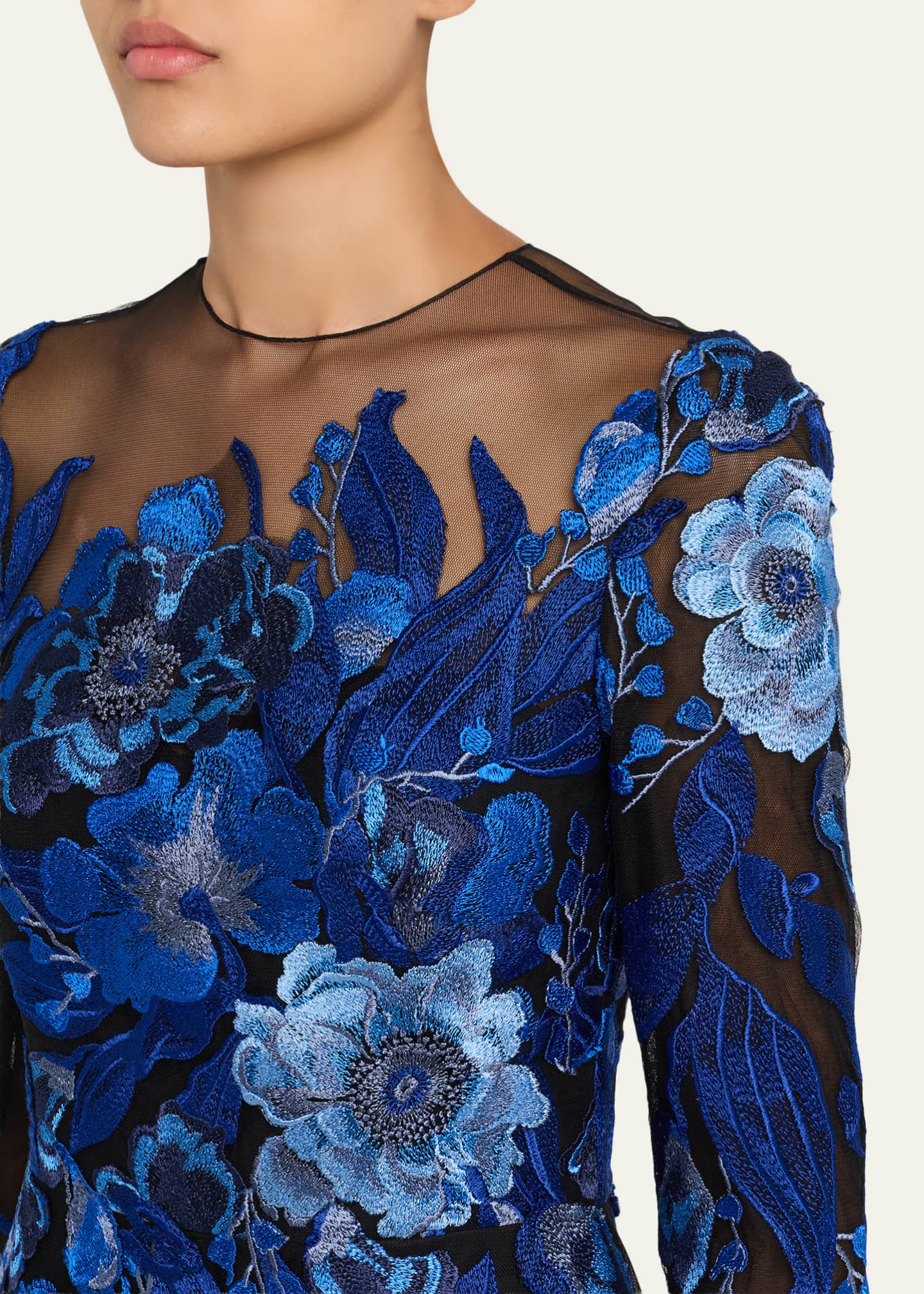 Rickie Freeman for Teri Jon Floral Embroidered Tulle Gown - Bergdorf ...