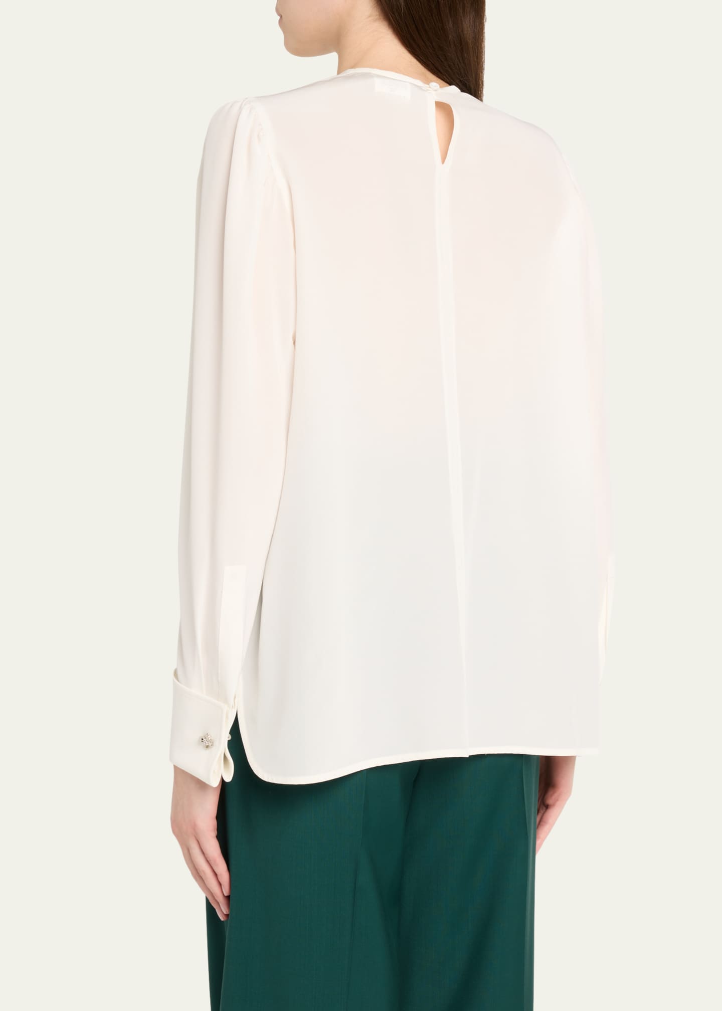 Max Mara Carol Gathered Embellished-Cuff Silk Blouse - Bergdorf Goodman