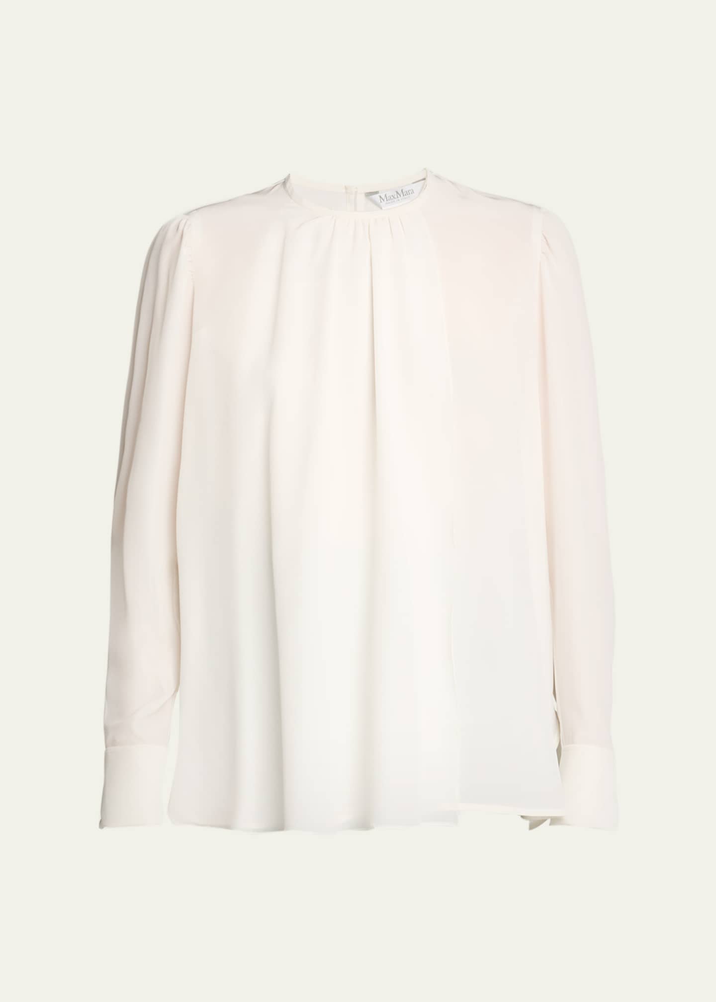 Max Mara Carol Gathered Embellished-Cuff Silk Blouse - Bergdorf Goodman