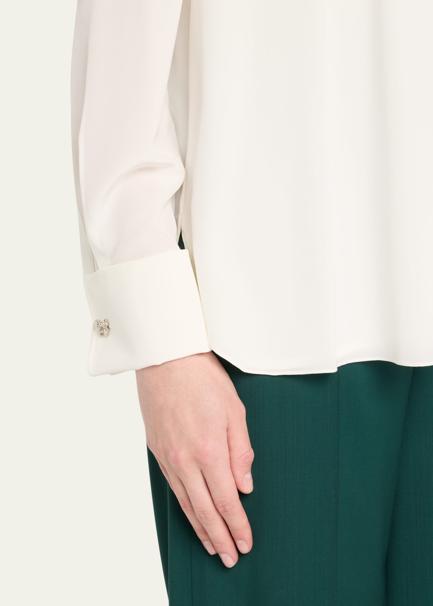 Max Mara Carol Gathered Embellished-Cuff Silk Blouse - Bergdorf Goodman