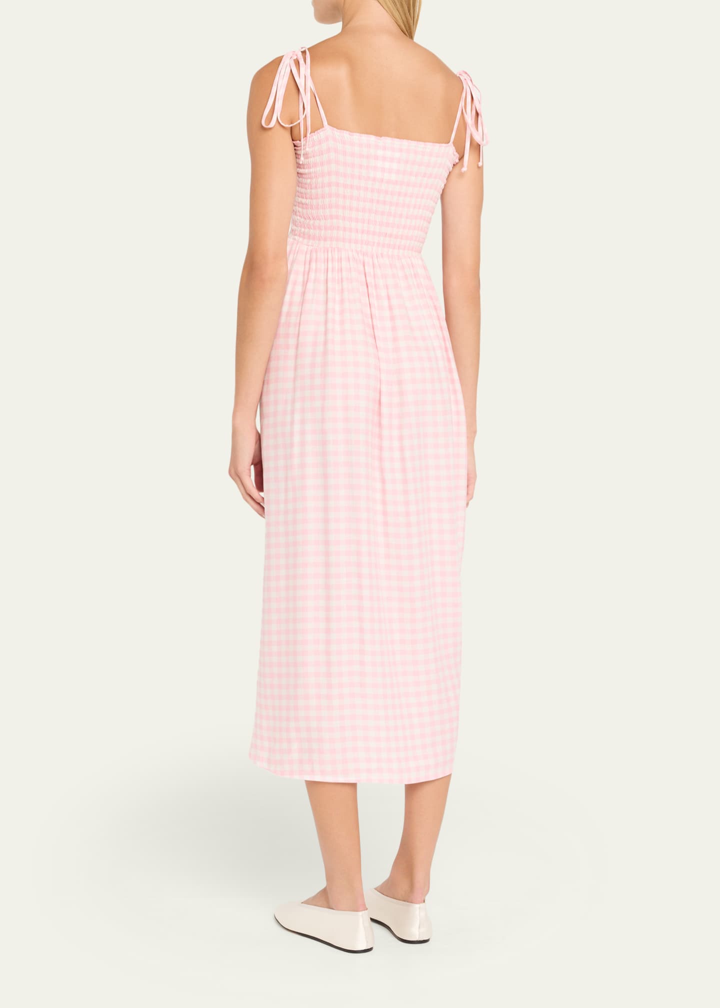 Sleeper Atlanta Linen-Blend Rosette Gingham Dress - Bergdorf Goodman