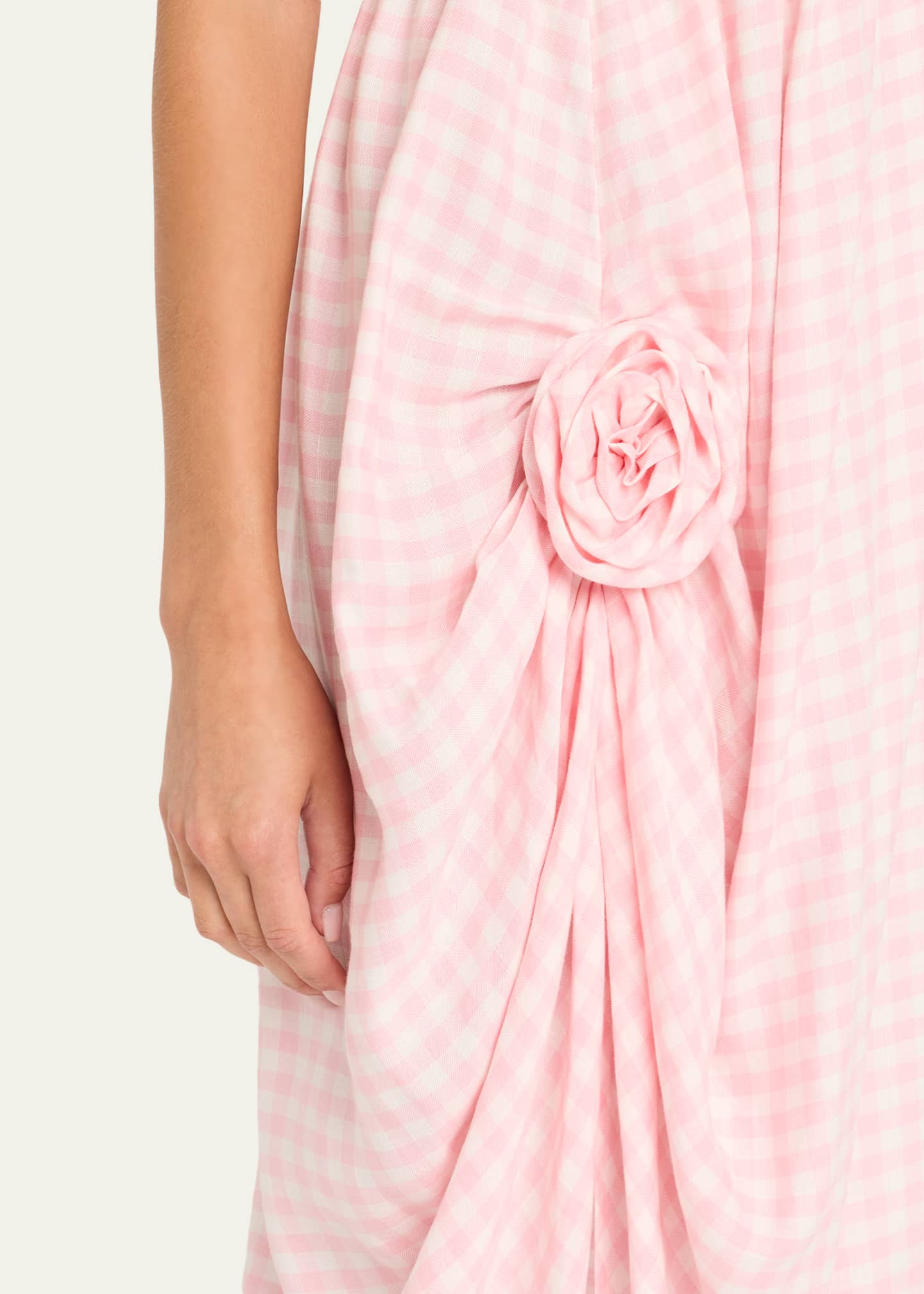 Sleeper Atlanta Linen-Blend Rosette Gingham Dress - Bergdorf Goodman