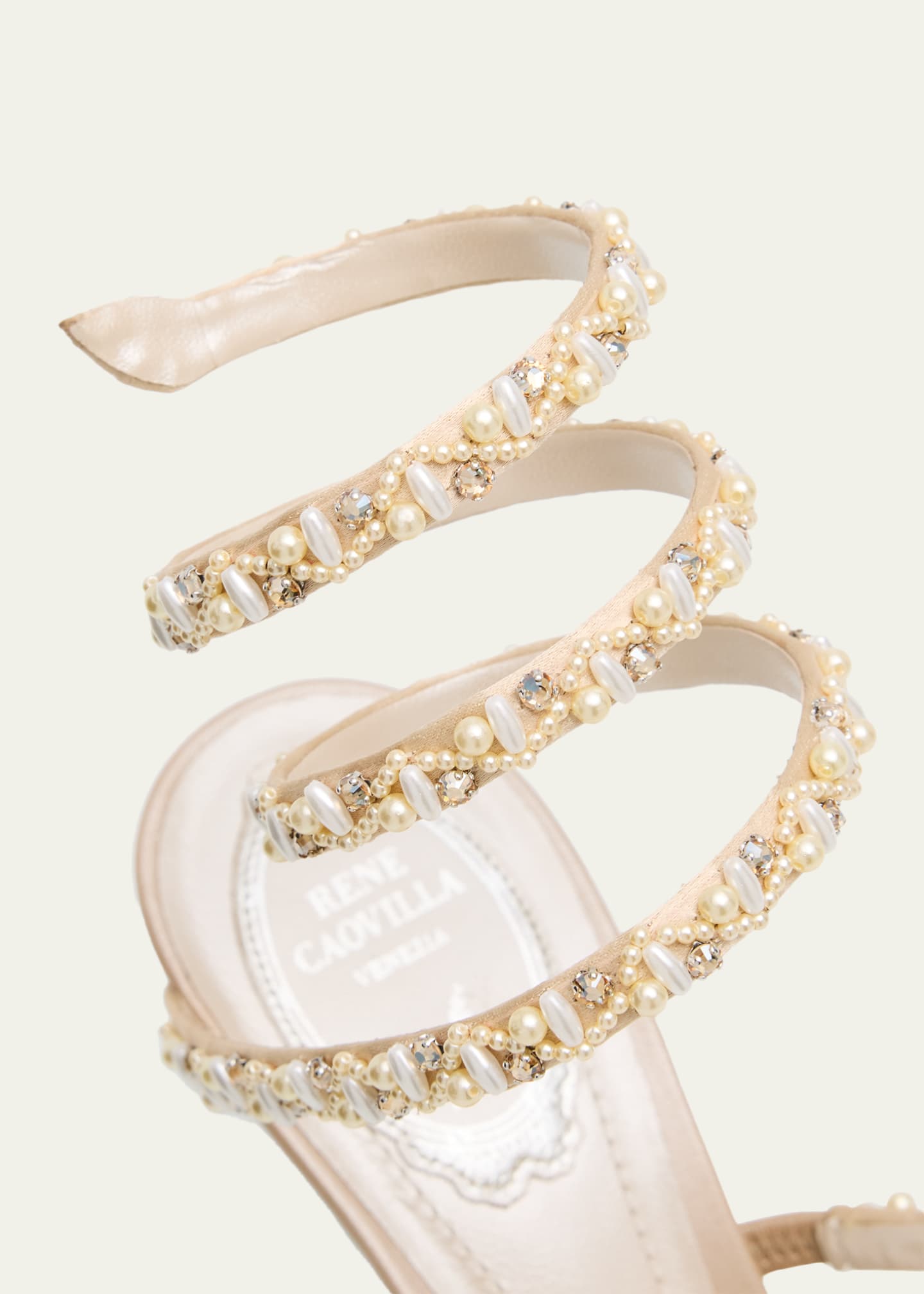 Rene Caovilla Cleo Pearly Crystal Snake-Wrap Sandals - Bergdorf Goodman