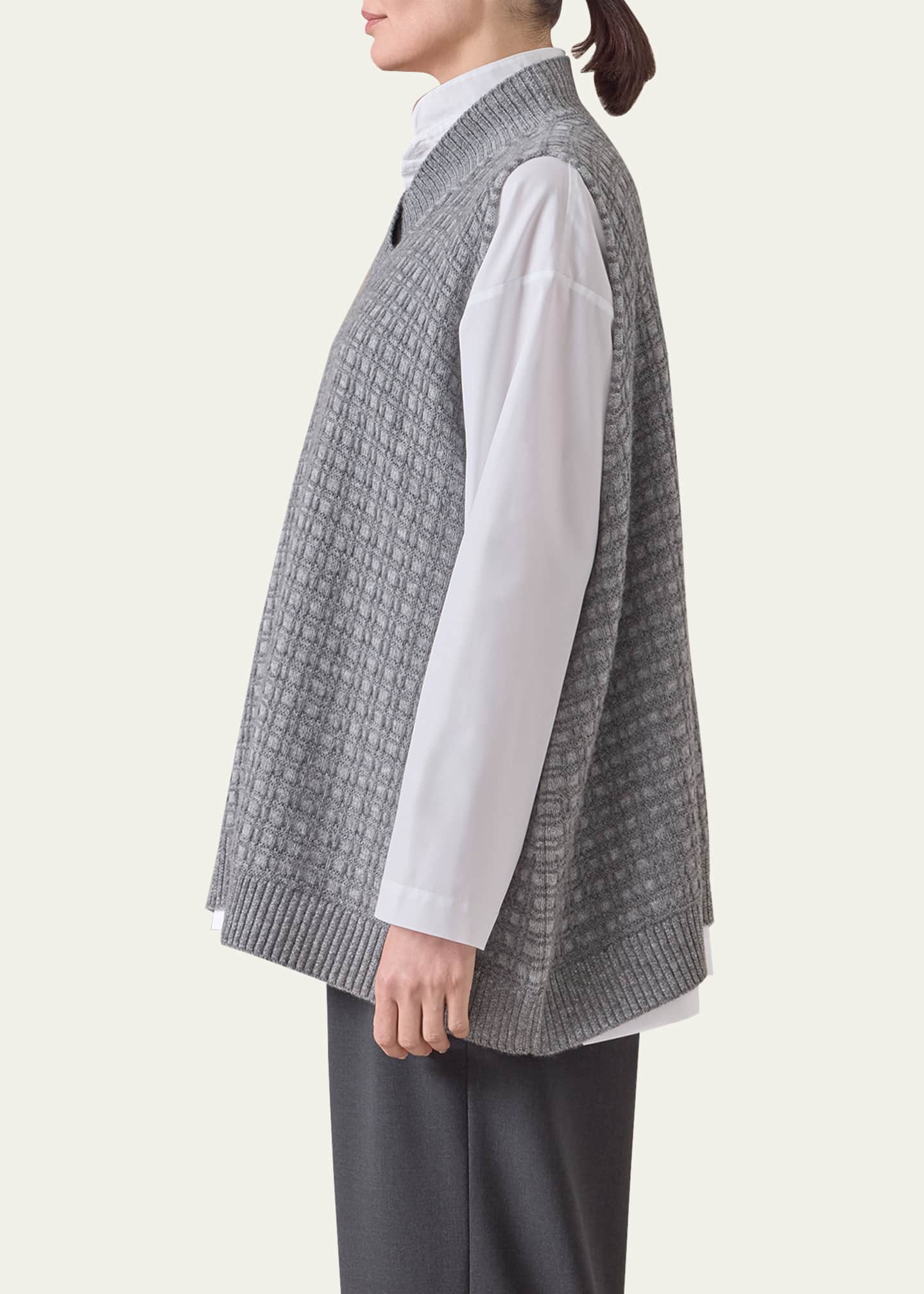Eskandar Sleeveless A-Line Crossover V-Neck Sweater (Mid Plus Length ...