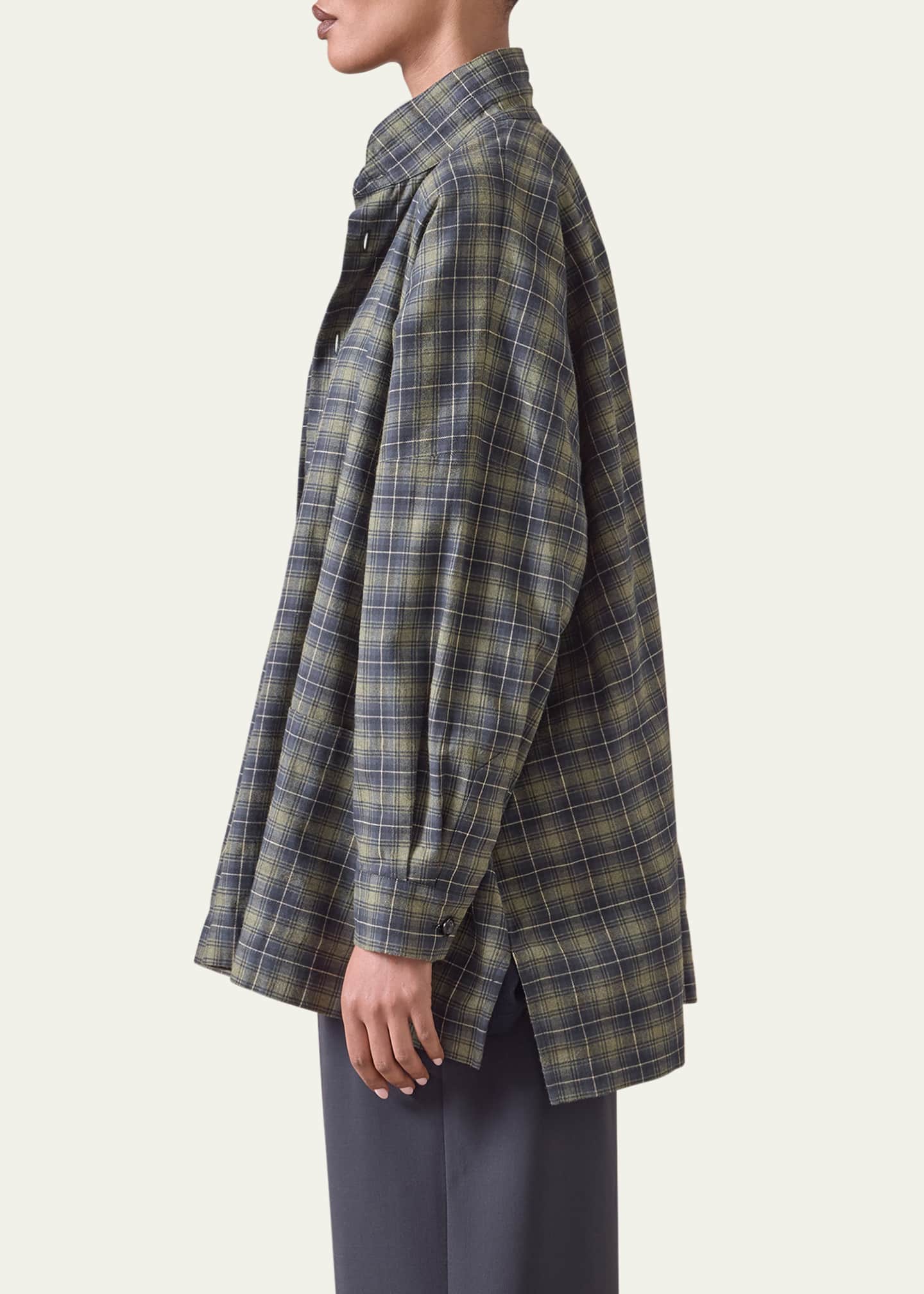 Eskandar Wide Longer-Back Double Stand-Collar Shirt Jacket (Long Length ...