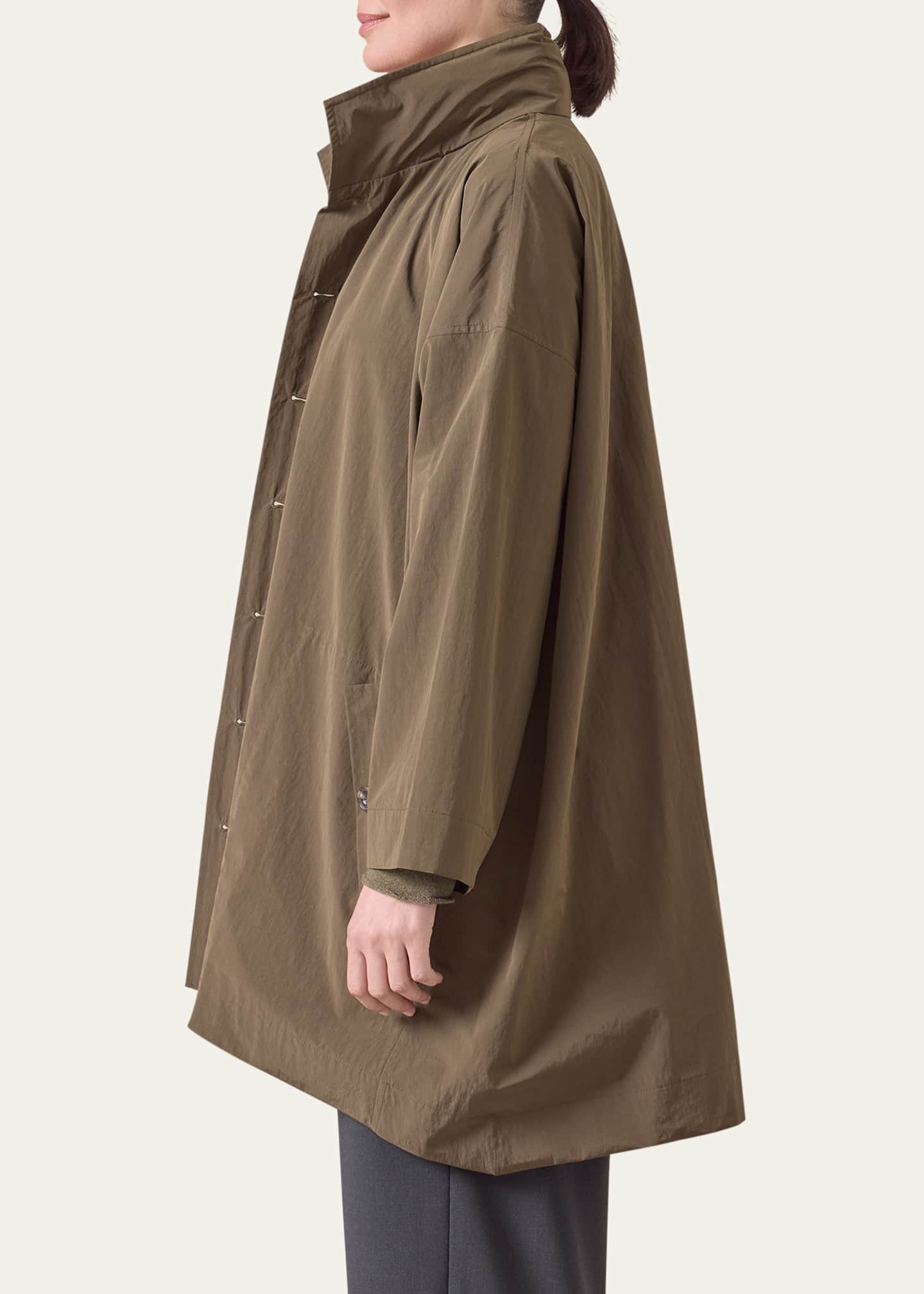 Eskandar Smaller-Front Larger-Back High-Neck Coat With Button Away Hood ...