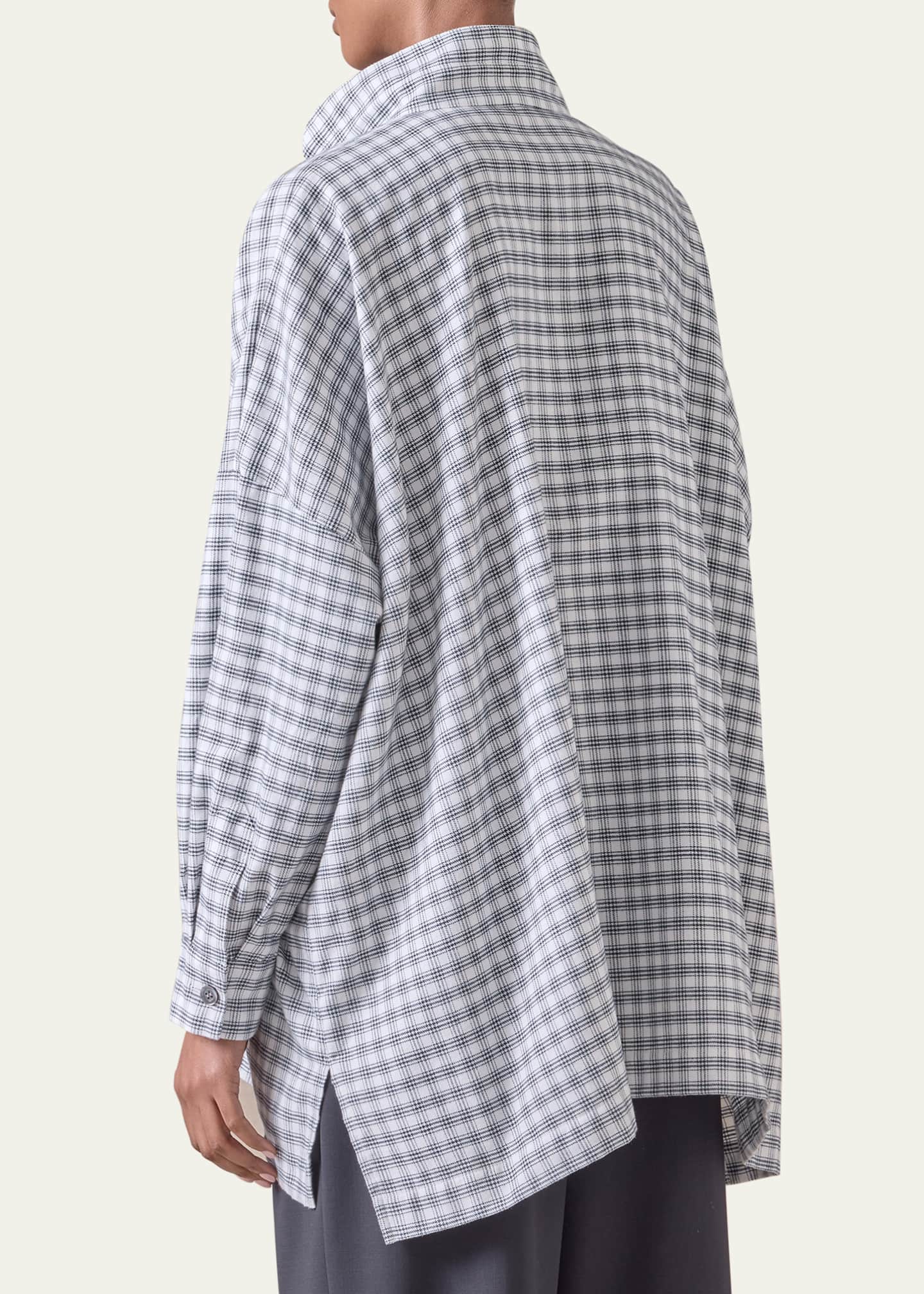 Eskandar Mini Houndstooth Wide Longer-Back Double Stand-Collar Shirt ...