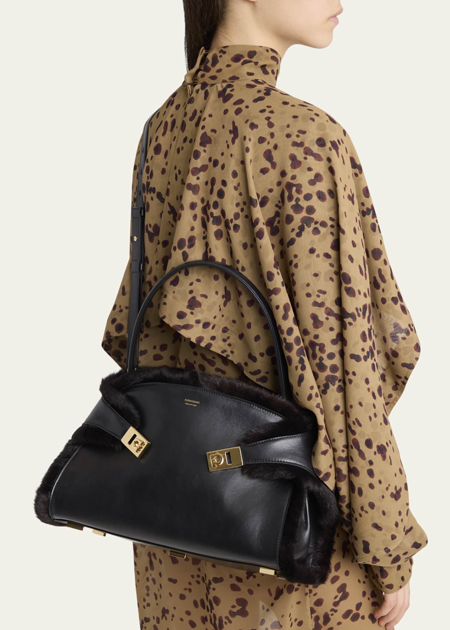 Ferragamo Hug Leather & Shearling Shoulder Bag - Bergdorf Goodman
