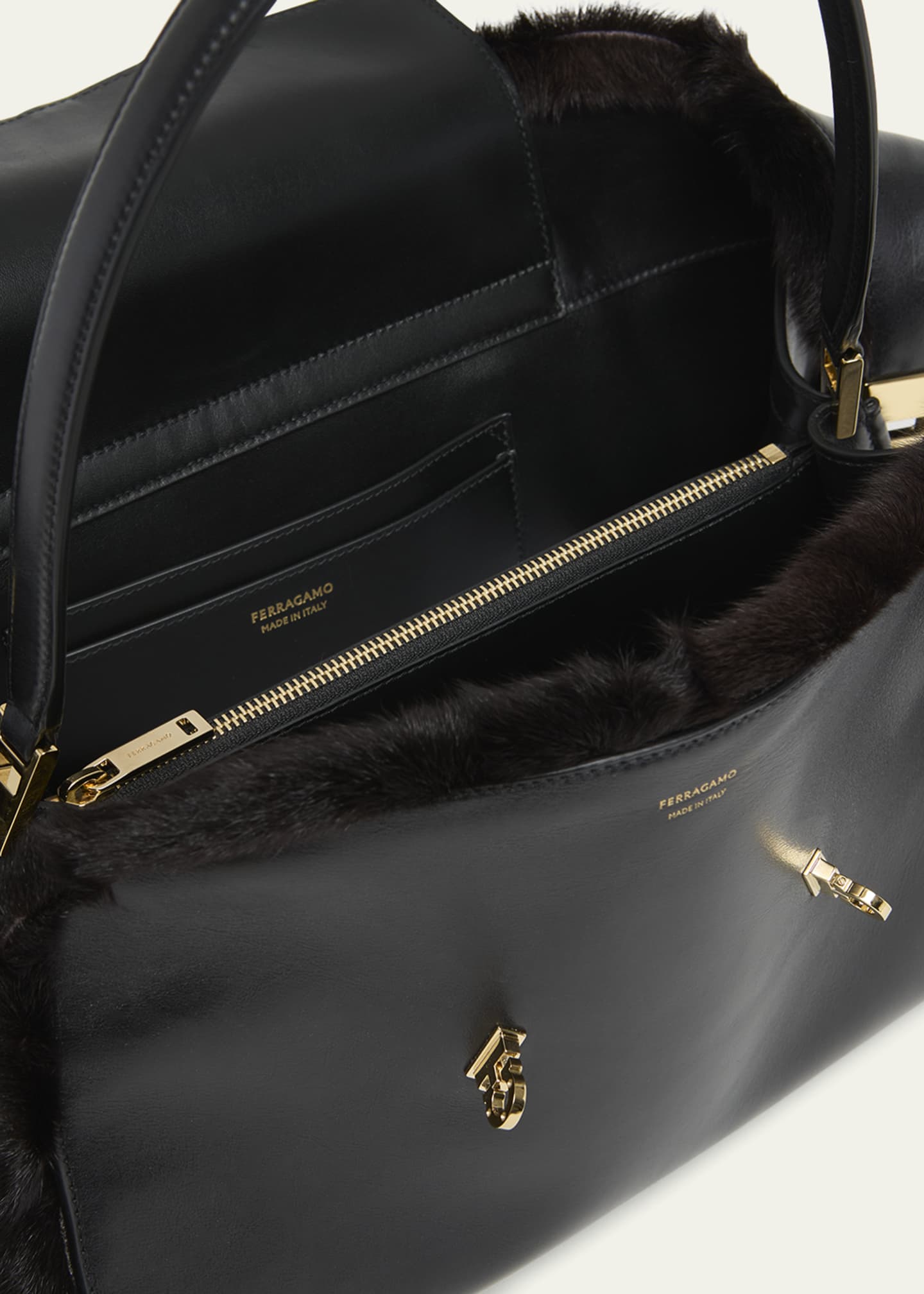 Ferragamo Hug Leather & Shearling Shoulder Bag - Bergdorf Goodman