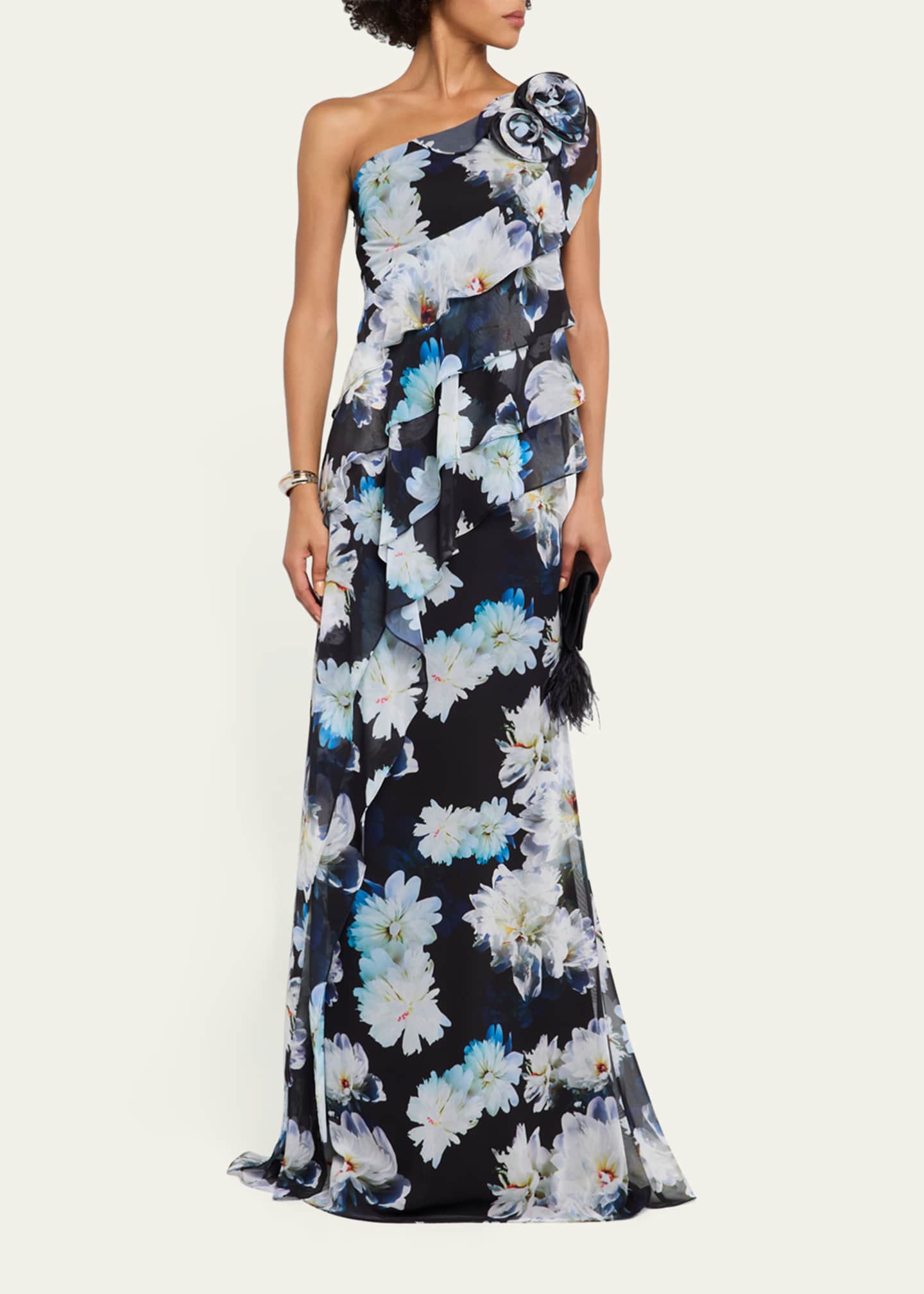 Rickie Freeman for Teri Jon One-Shoulder Ruffle Chiffon Gown - Bergdorf ...