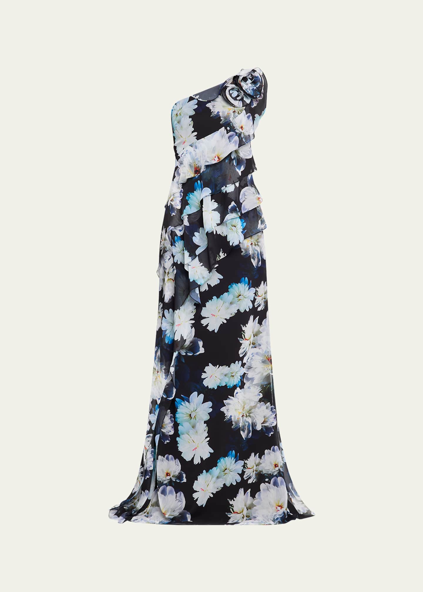 Rickie Freeman for Teri Jon One-Shoulder Ruffle Chiffon Gown - Bergdorf ...